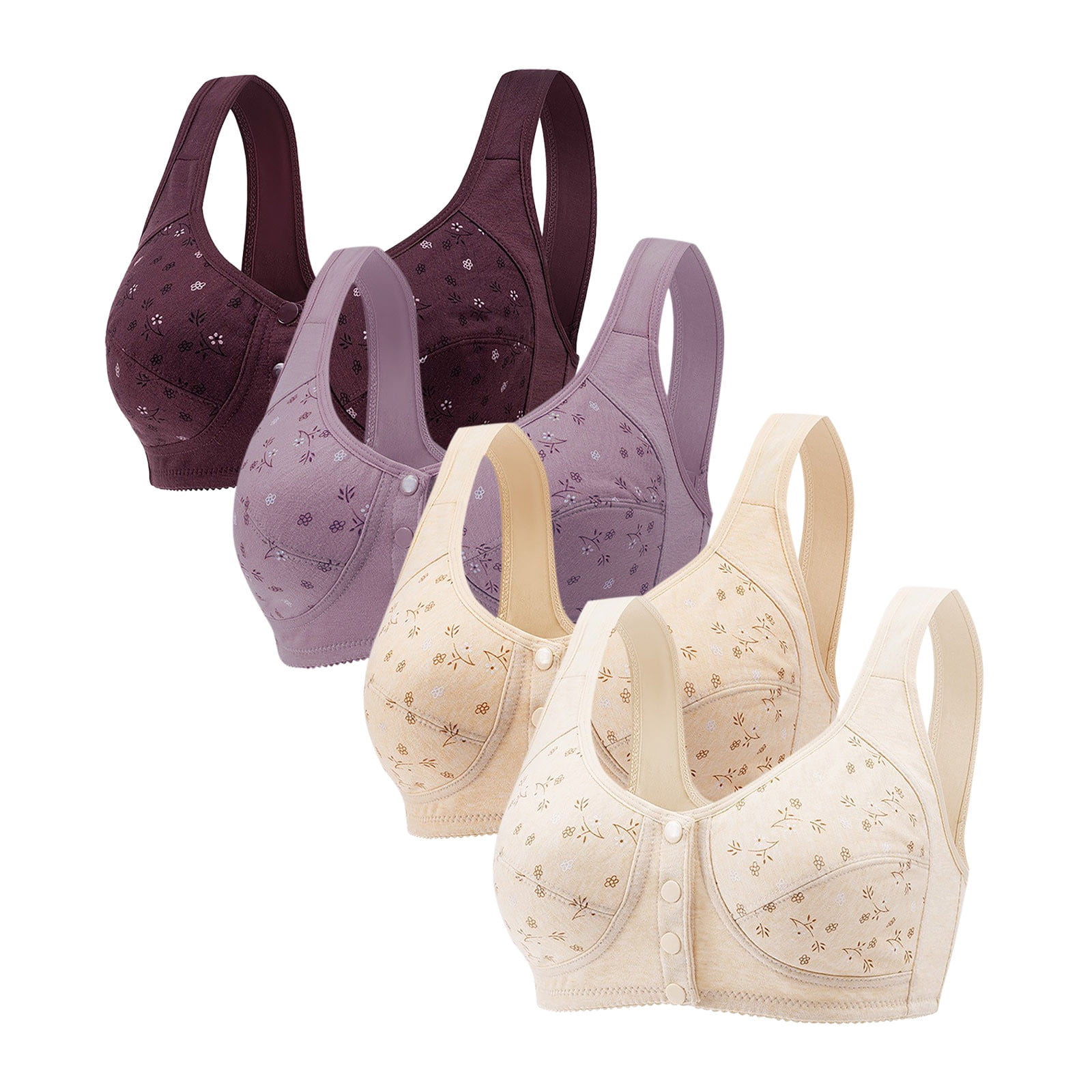 Wancir 4PC Front Closure Bras for Women, Daisy Bras for Older Women ...
