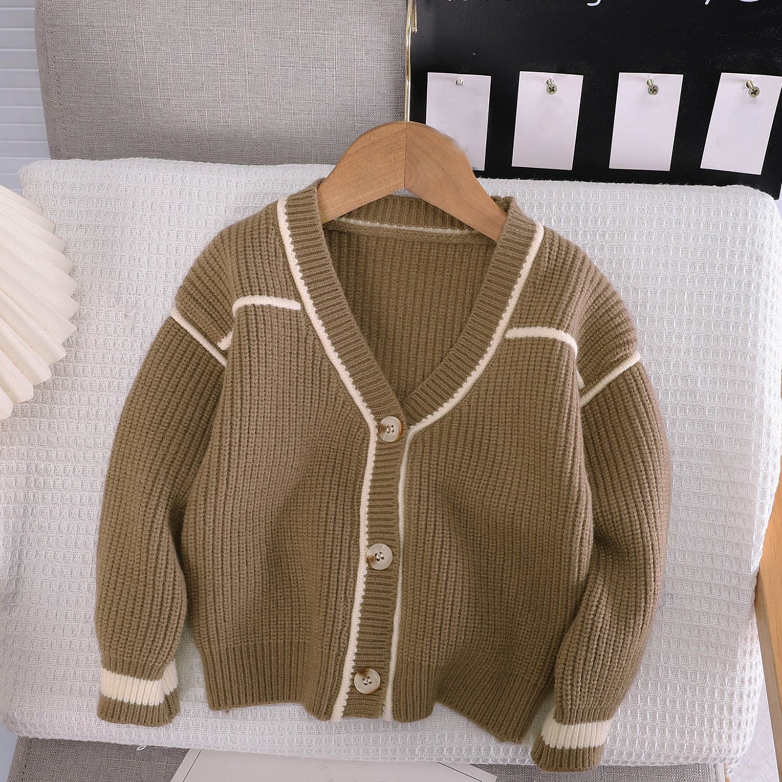 Wancir Girls Cropped Cardigan Sweaters Long Sleeve Cable Knit Button ...