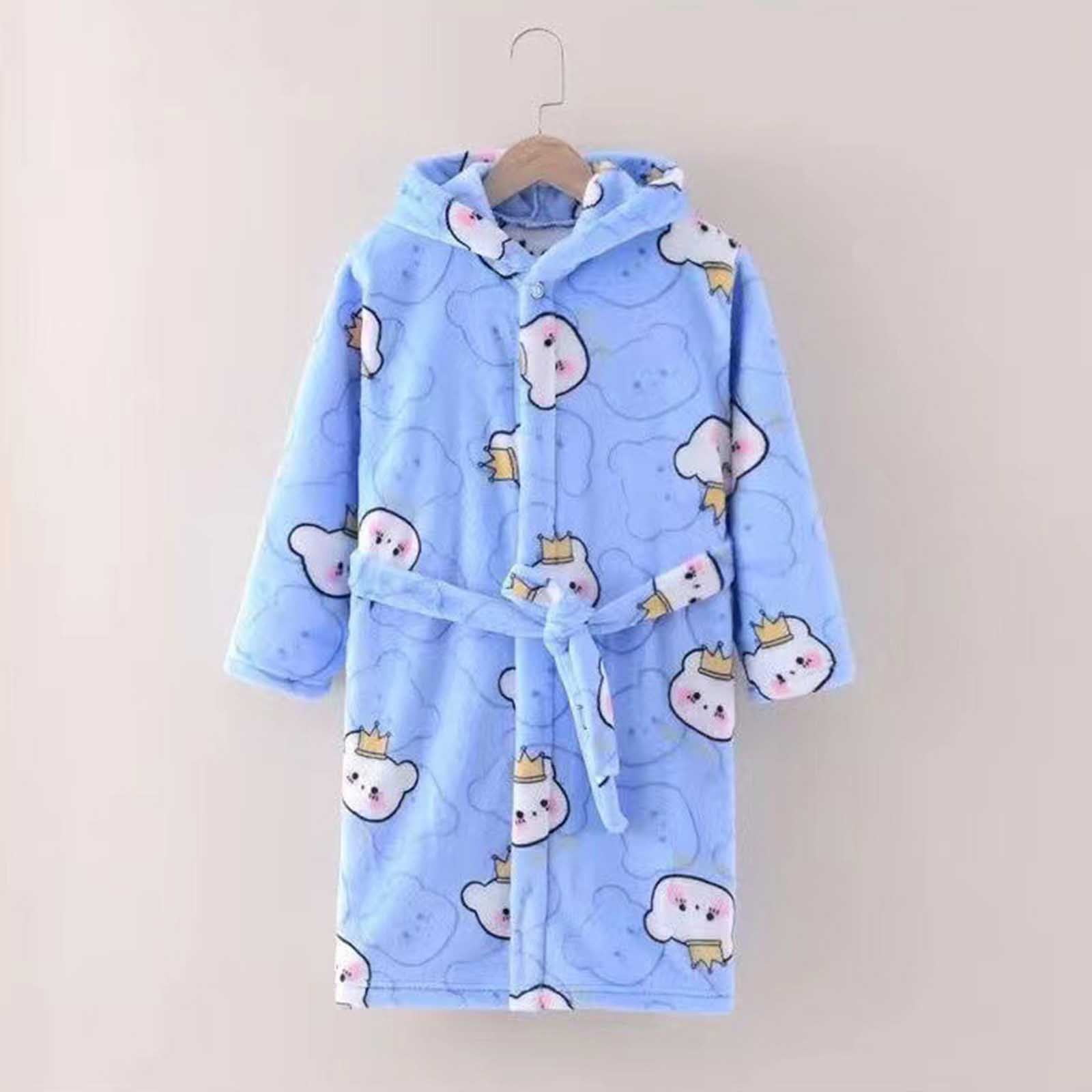 Wancir Girls Fleece Hooded Robes, Warm Printed Bath Robe for Kids ...