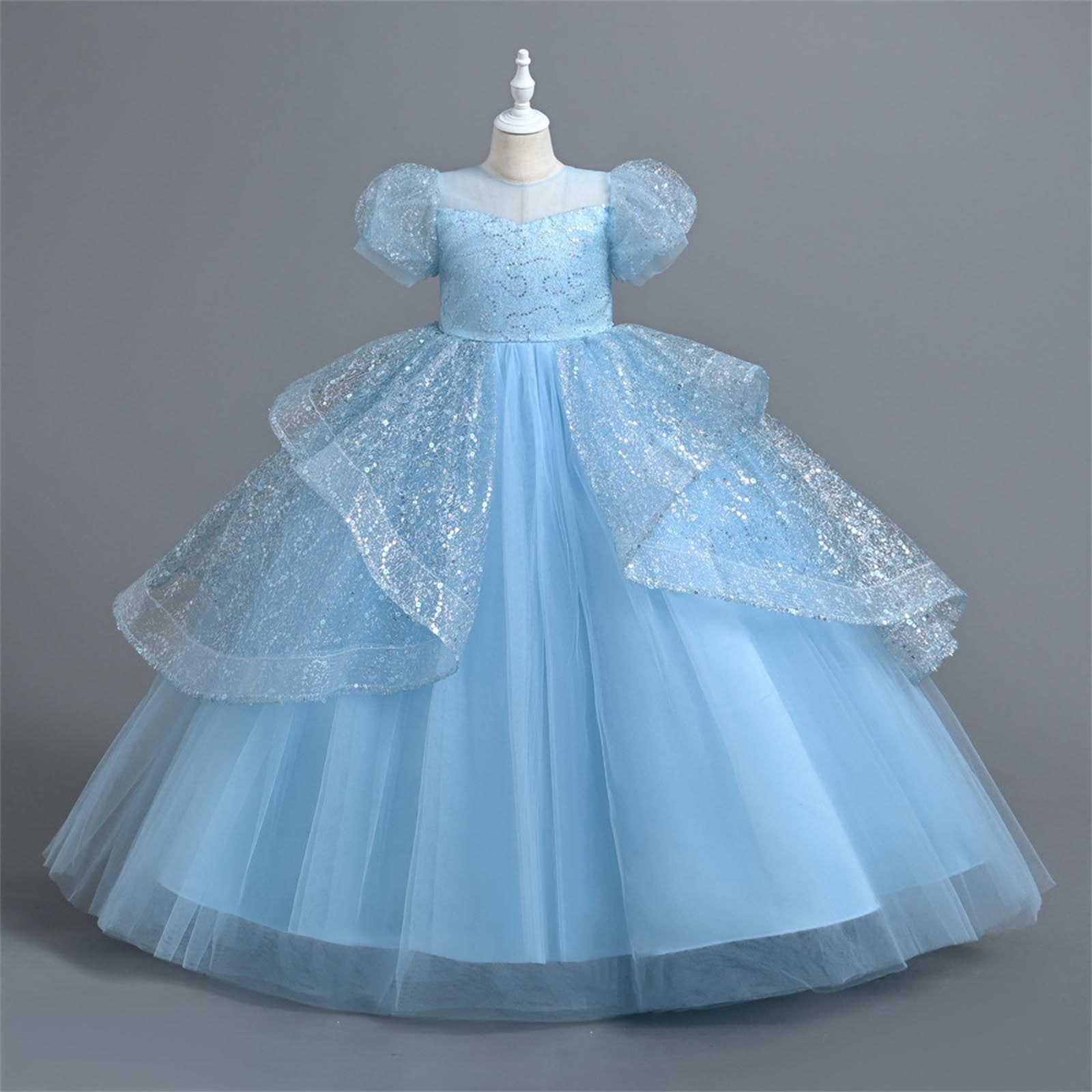 Wancir Girls Princess Tulle Lace Flower Pageant Dress Puffy Floor ...