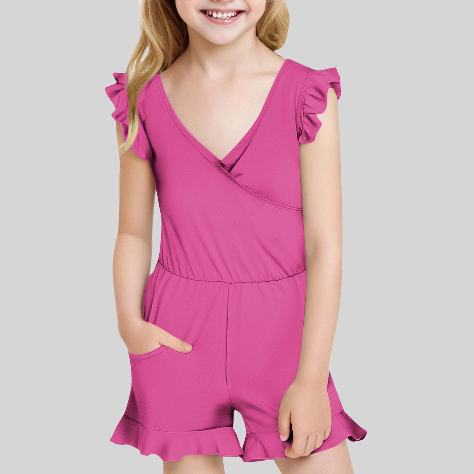 Wancir Girls' Swimwear Solid Swimsuits Ruffle Sleeveless with Pockets ...