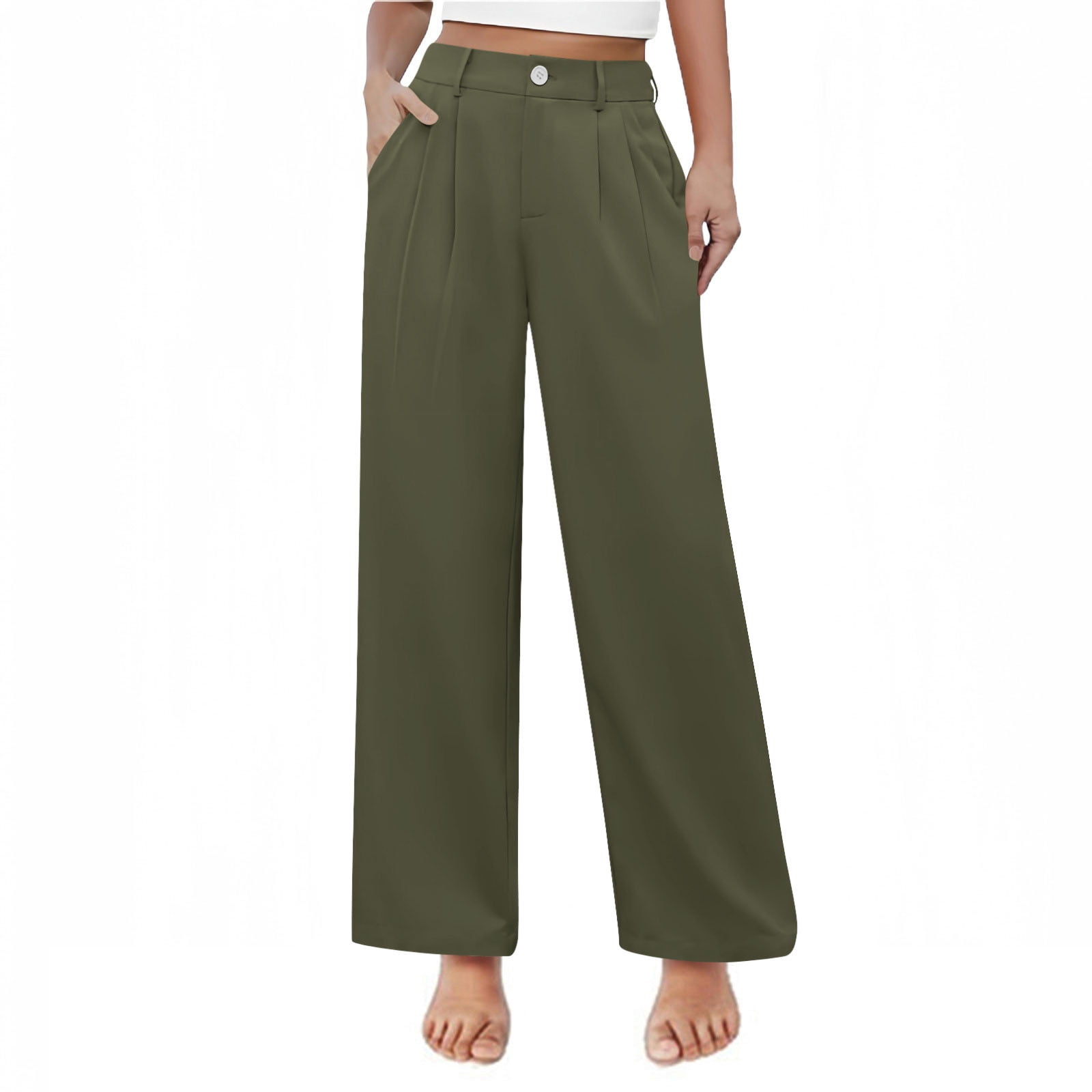 Wancir Girls Uniform Pants Kids High Waisted Wide Leg Dress Pants ...