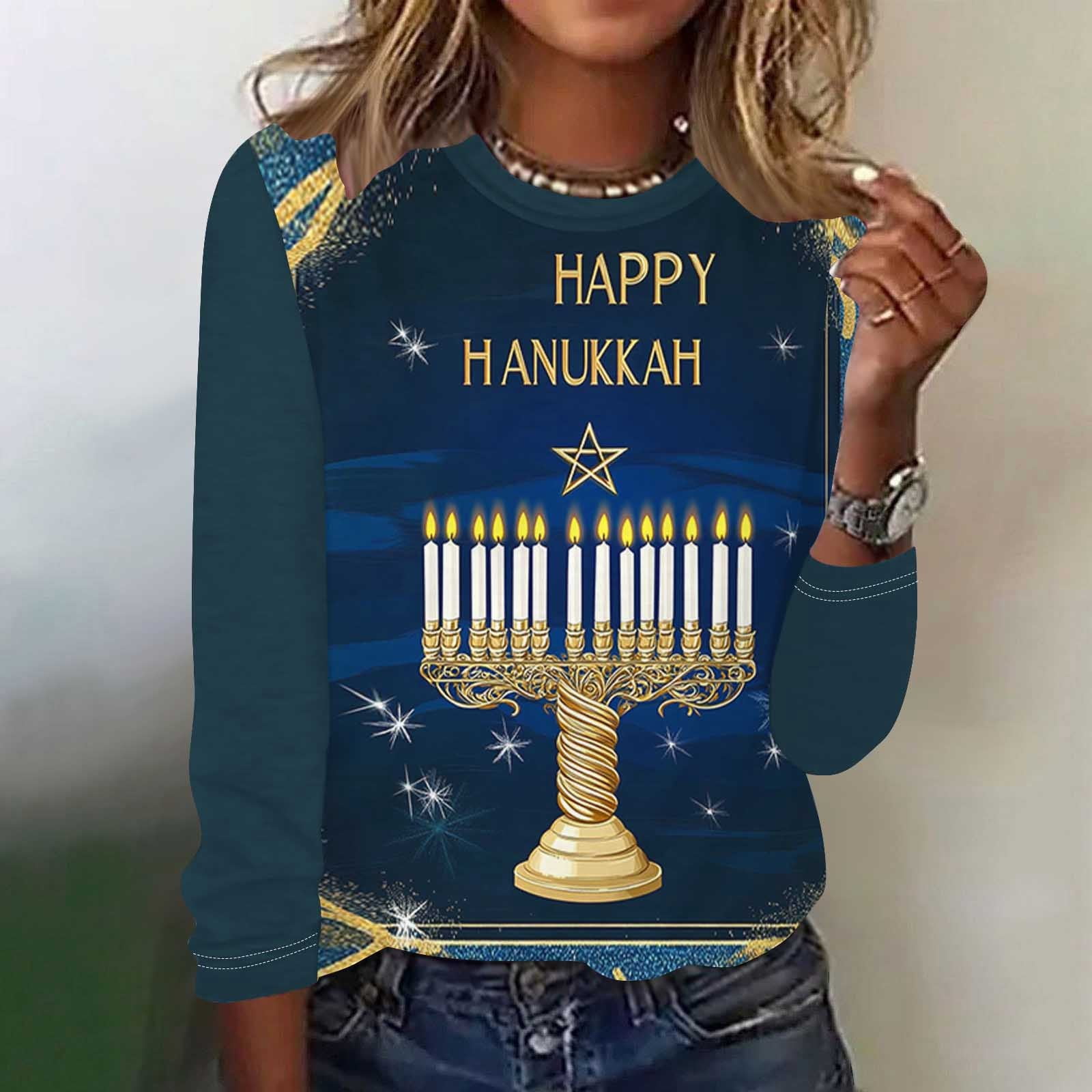 Wancir Hanukkah Sweatshirt Hanukkah Sweater Women Chanukah Sweaters ...