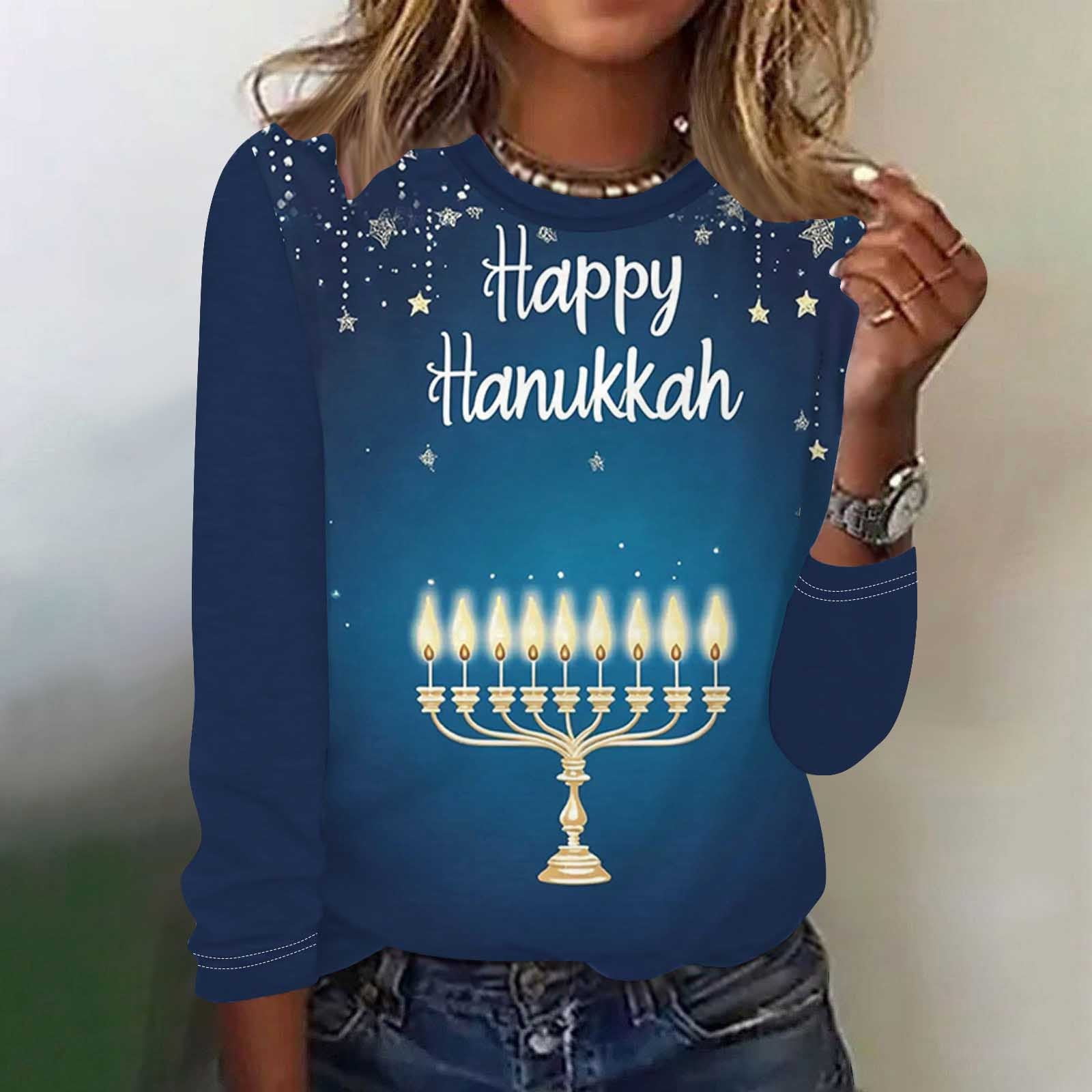 Wancir Happy Hanukkah Sweatshirt Women Ugly Hanukkah Sweater Funny ...