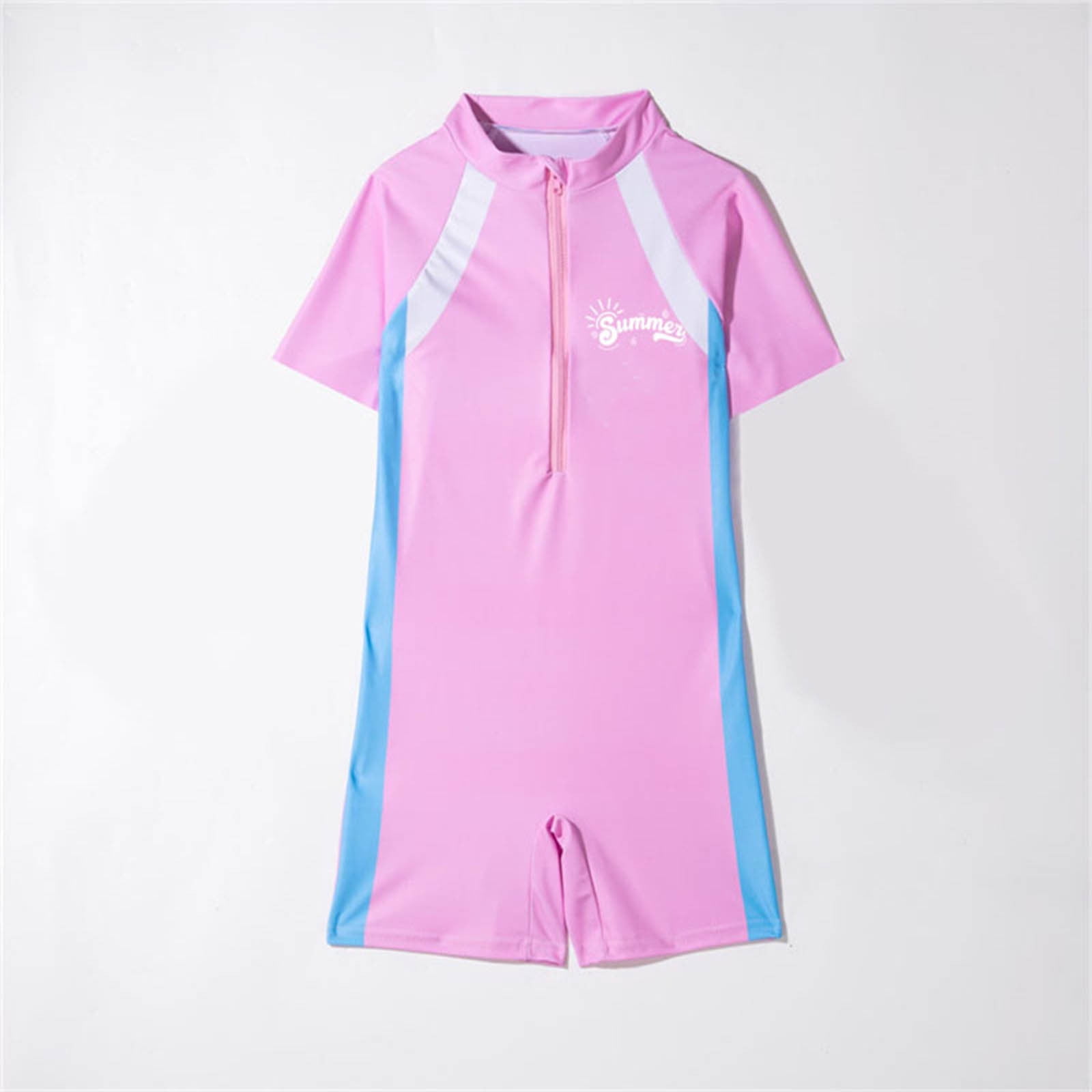 Wancir Little Girls Swimsuit One-Piece Short Sleeve SPF 50+ Rash Guard ...