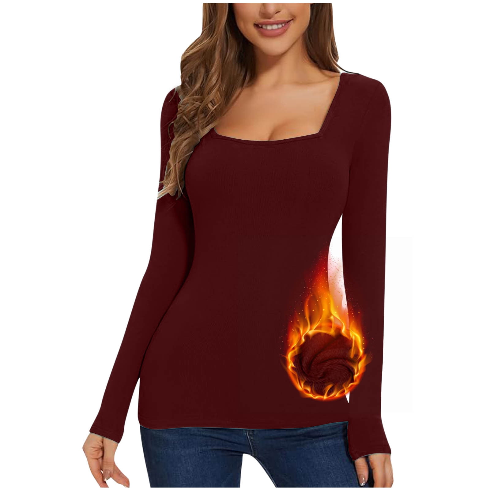 Wancir Long Sleeve Thermal Shirt for Women Light Fleece Tops Fall 2024 ...