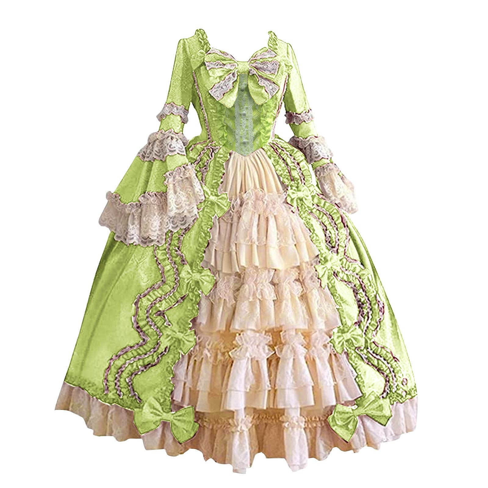Wancir Medieval Costume Women Square Neck Swing Lolita Dress Bow Ruffle ...