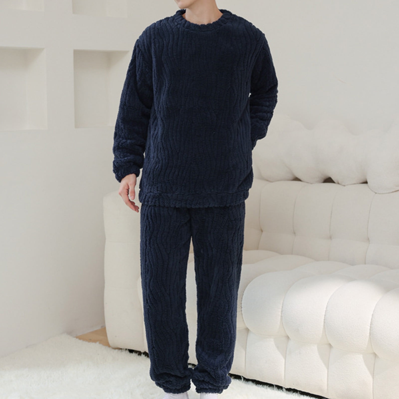 Wancir Men Fall Casual Sets Velvet Long Sleeve Crew Neck Shirt Elastic ...