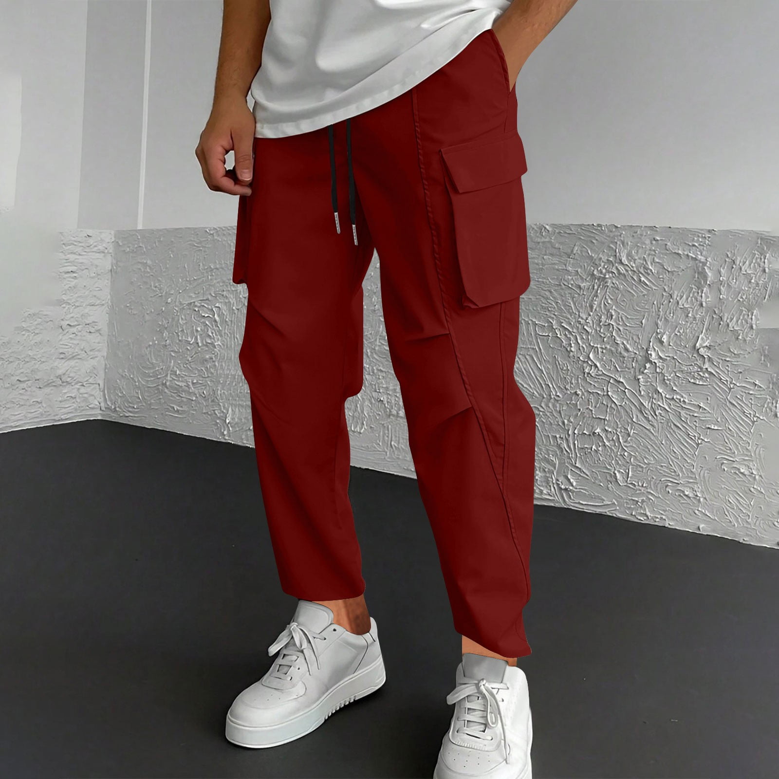 Wancir Men's Cargo Joggers Sweatpants Casual Drawstring Elastic Waist ...