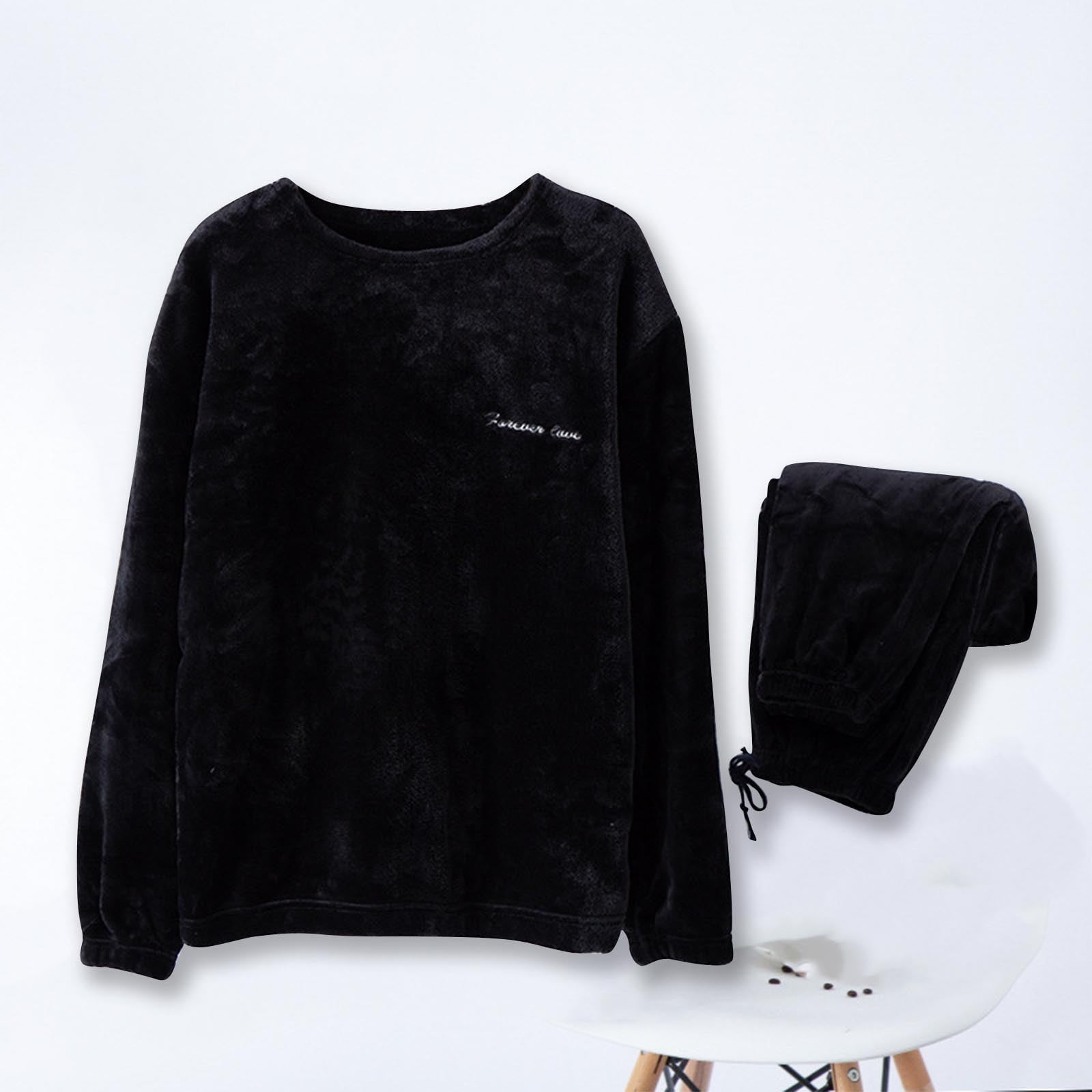 Wancir Men's Long Sleeve Fuzzy Pajamas Fleece Pj Set Plush Warm Fall ...