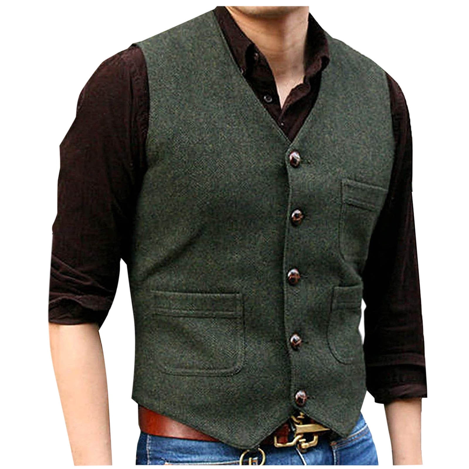 Wancir Men's Suede Leather Suit Vest V Neck Cowboy Vest Vintage 5 Snaps ...
