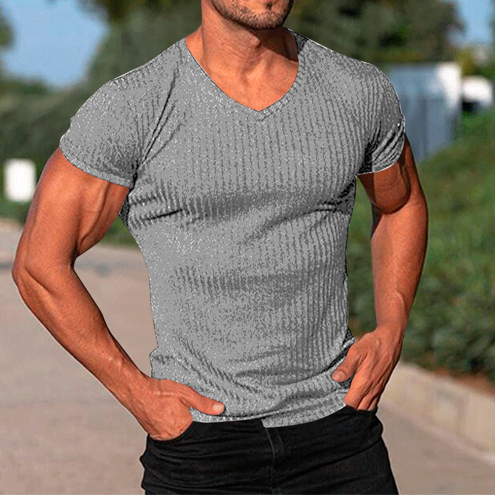 Wancir Men's V-Neck Compression Shirts Quick Dry Short Sleeve T-Shirts ...