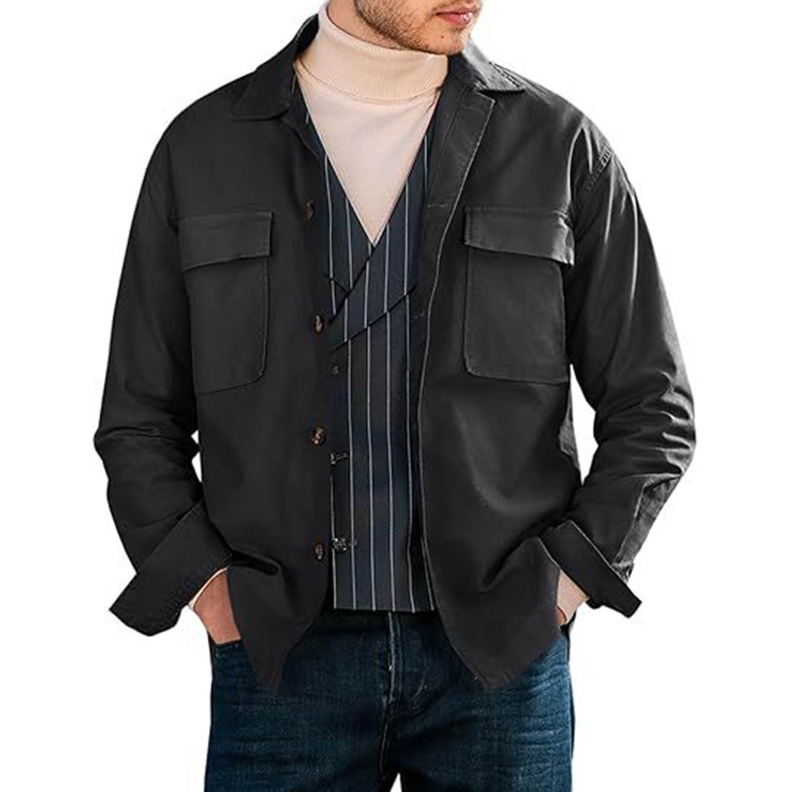 Wancir Mens Button Down Shirt Jacket Casual Cotton Military Shacket ...