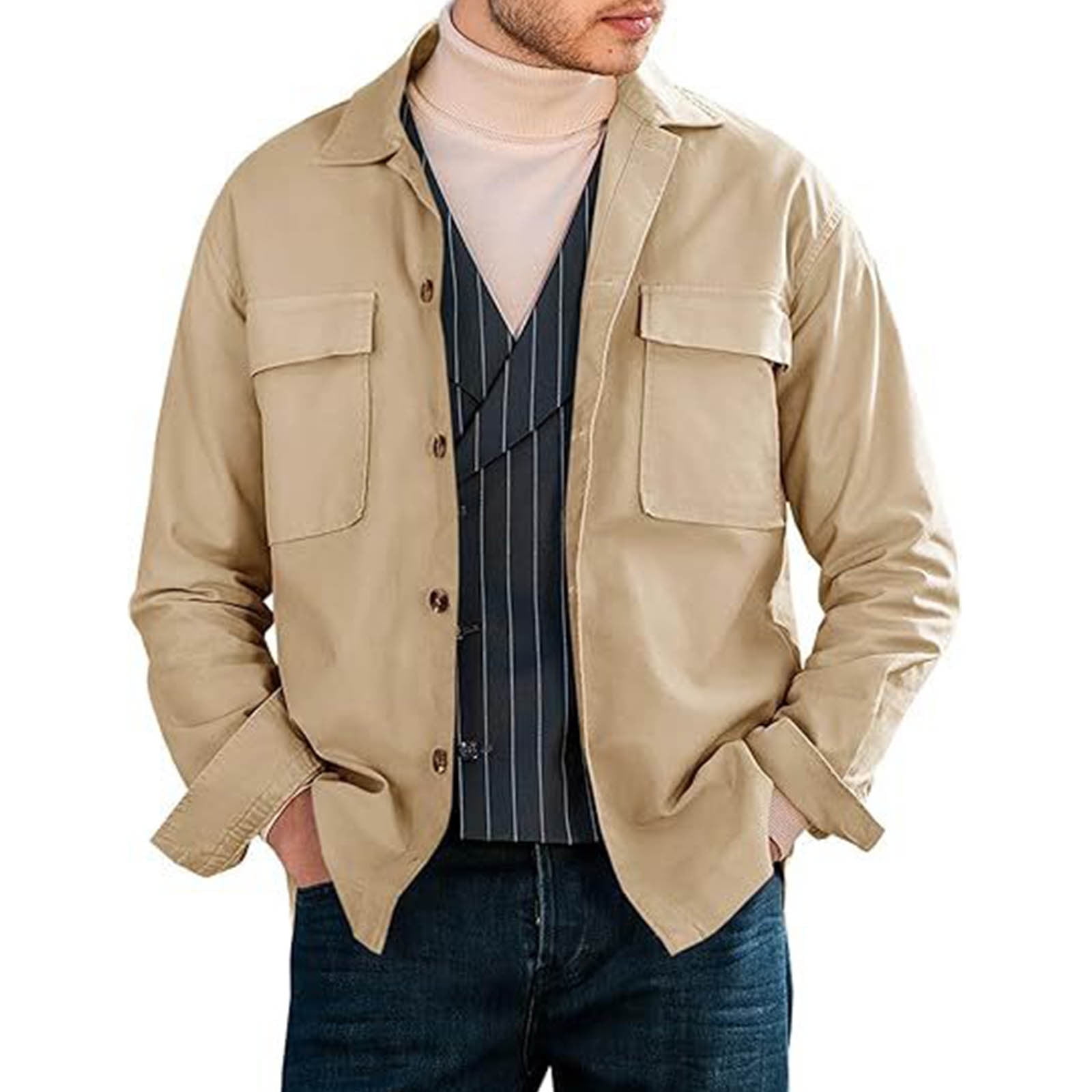 Wancir Mens Button Down Shirt Jacket Casual Cotton Military Shacket ...