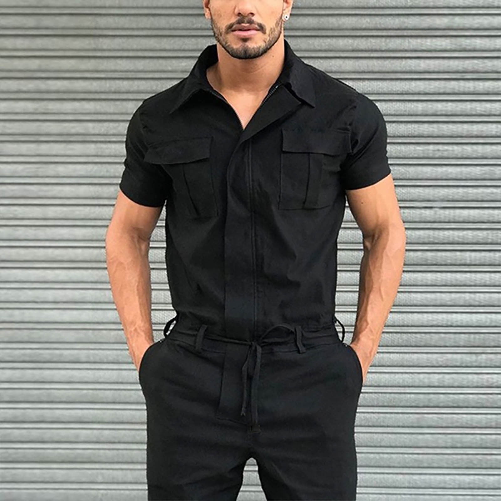 Wancir Mens Casual Overalls,Short Sleeve Zip Up Coverall Basic Work ...
