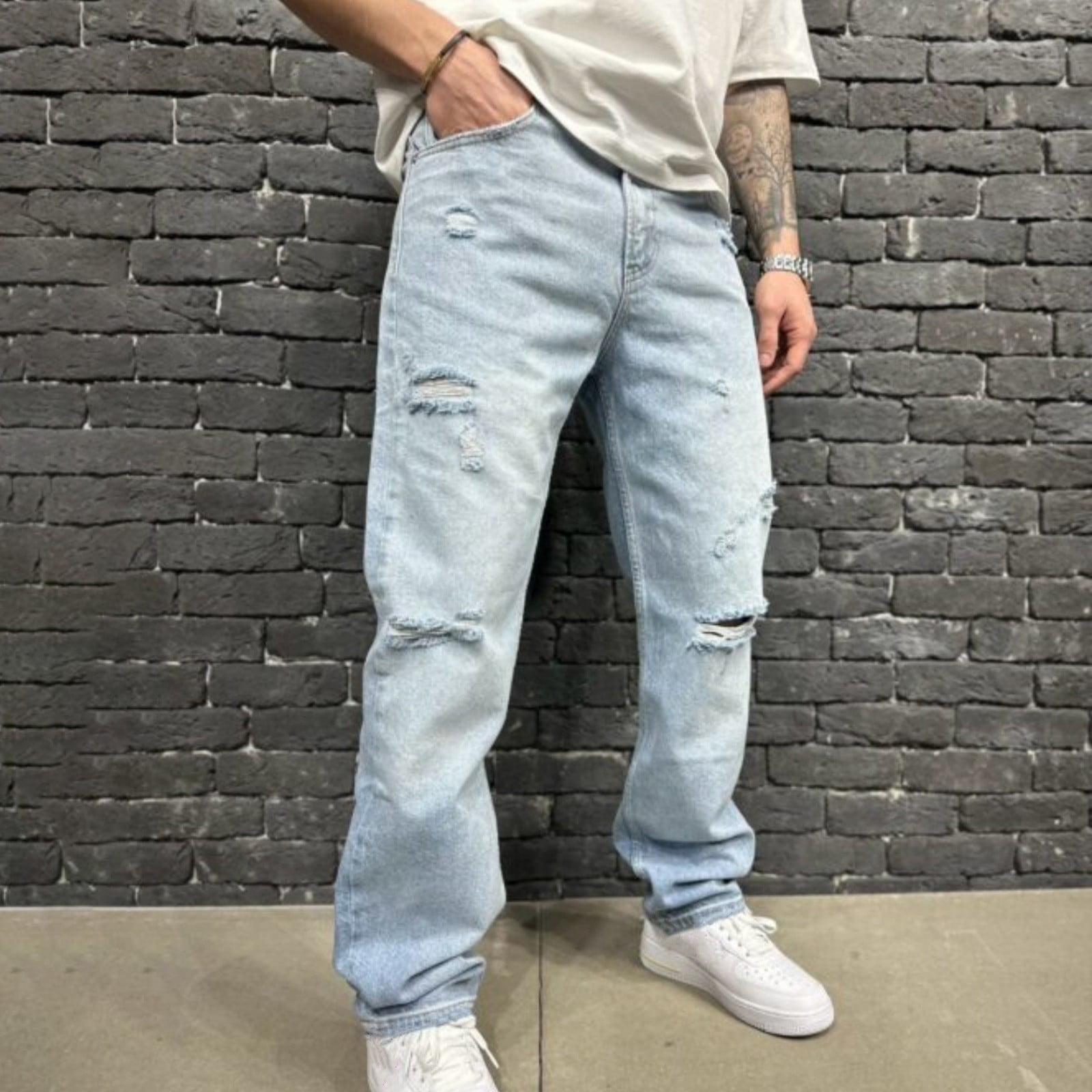 Wancir Mens Ripped Jeans,Distressed Destroyed Slim Fit Straight Leg ...