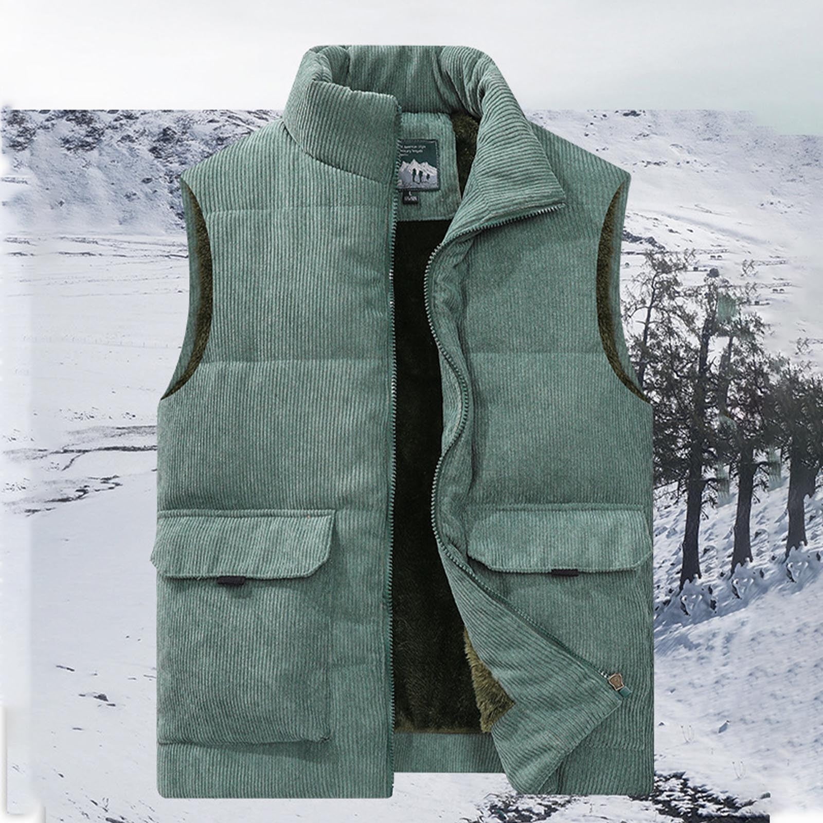 Wancir Mens Sherpa Lined Puffer Vest Corduroy Winter Vests Warm ...