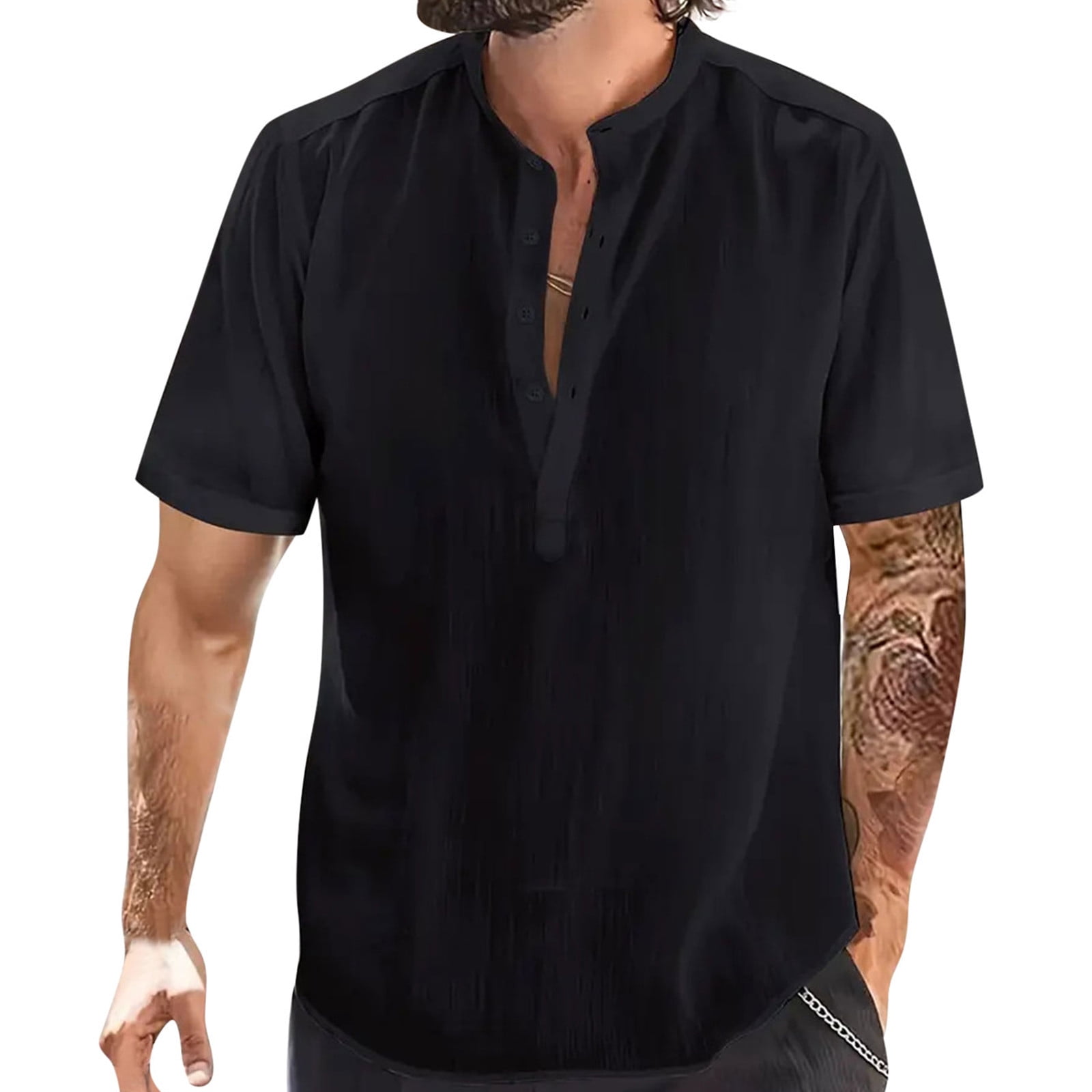 Wancir Mens Short Sleeve Cuban Camp Guayabera Shirt Linen Cotton Hippie ...