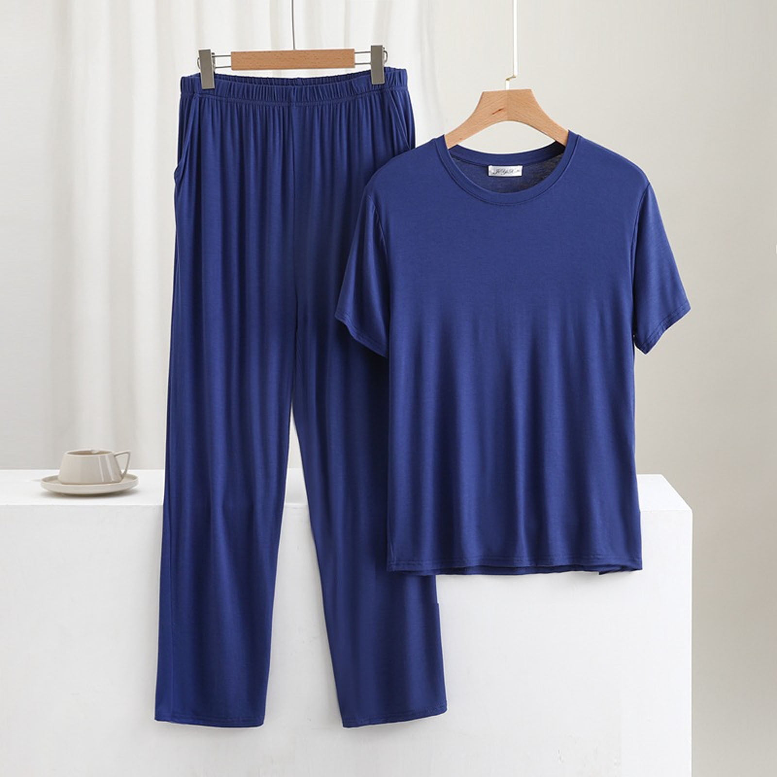 Wancir Modal Short Sleeve Pajama Set for Men Casual Comfy Crewneck Tops ...