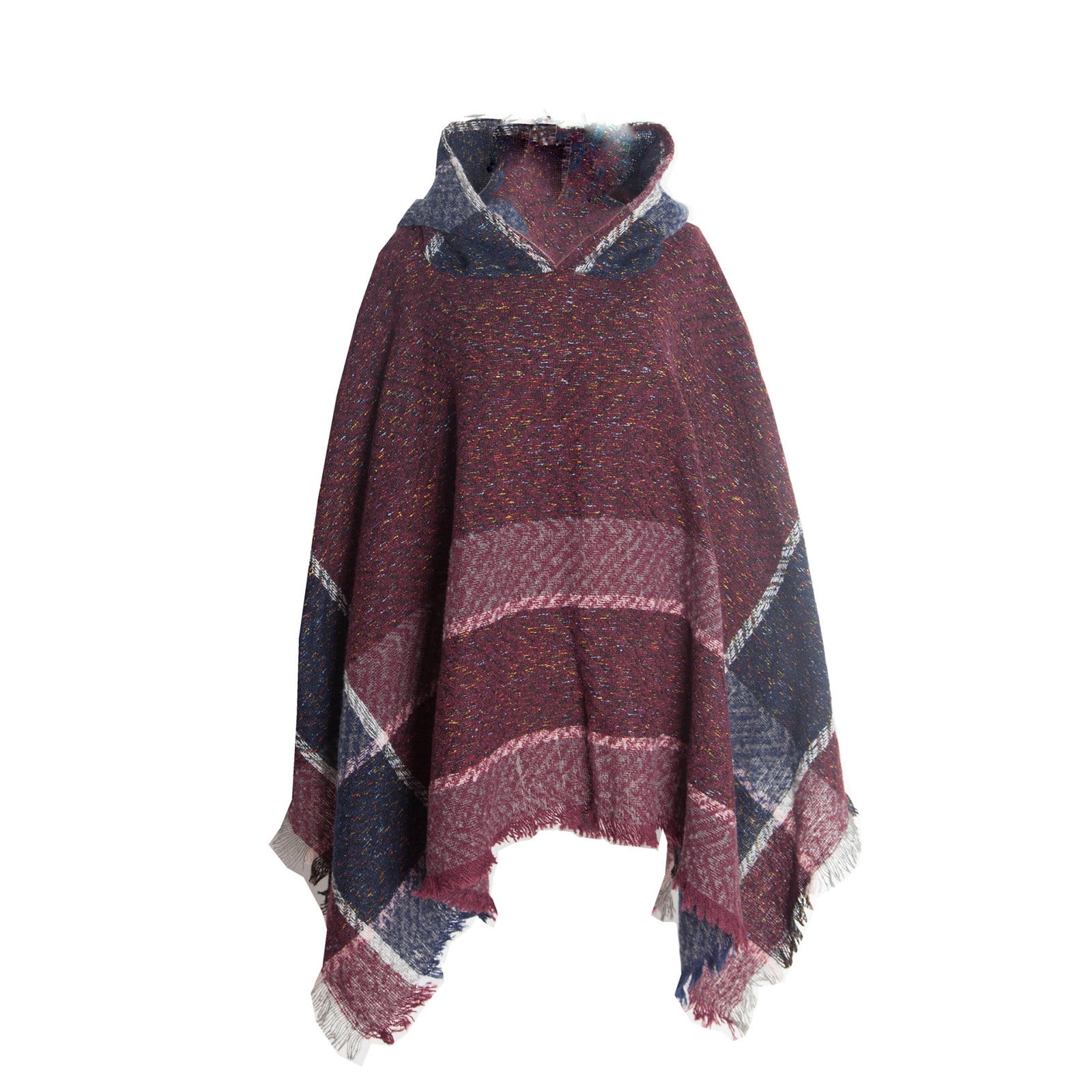 Wancir Poncho Sweaters for Women Knitted Hooded Cape with Fringed Hem ...