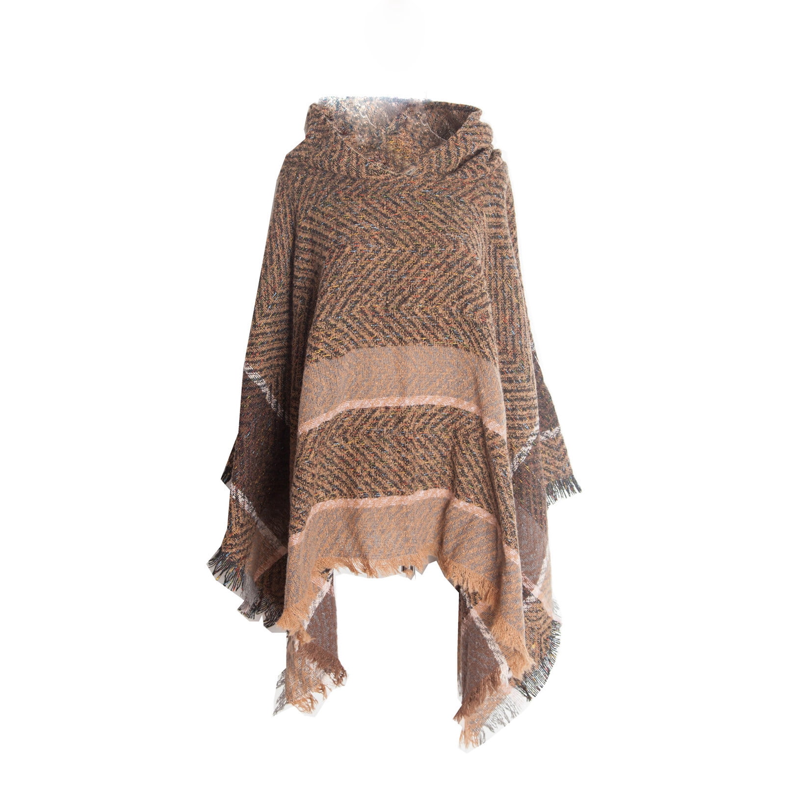Wancir Poncho Sweaters for Women Knitted Hooded Cape with Fringed Hem ...