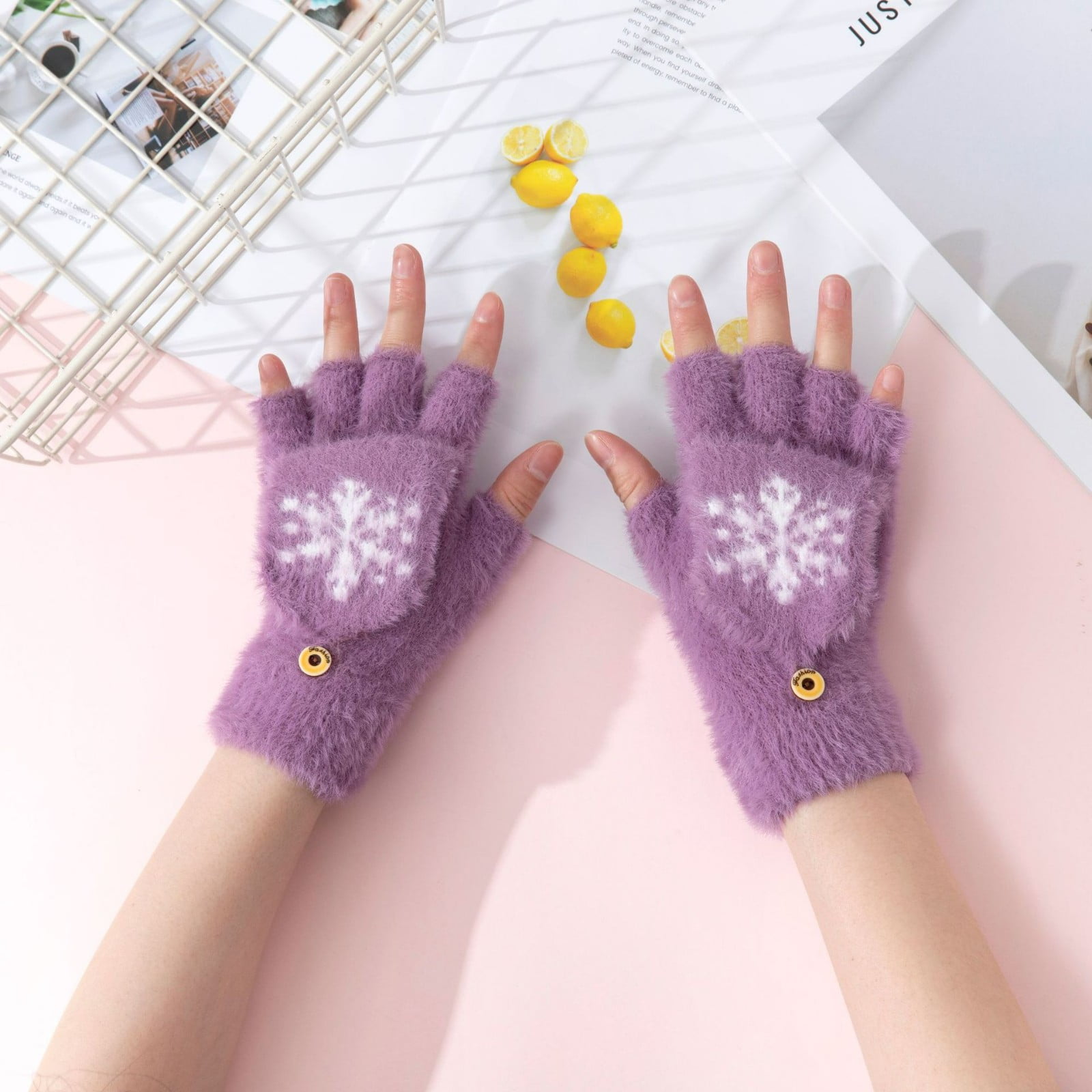 Wancir Soft Fuzzy Lined Flip Up Down Top Fingerless Mitten Gloves Cute ...