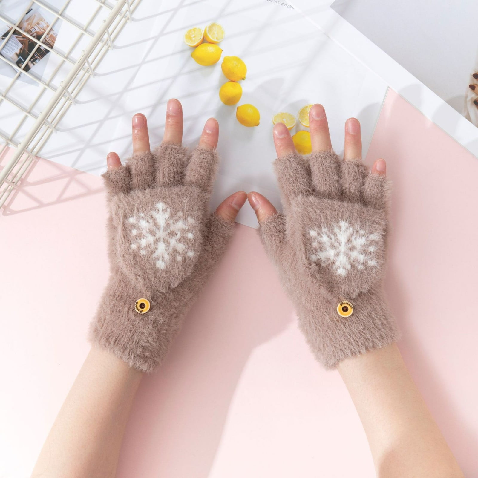 Wancir Soft Fuzzy Lined Flip Up Down Top Fingerless Mitten Gloves Cute ...