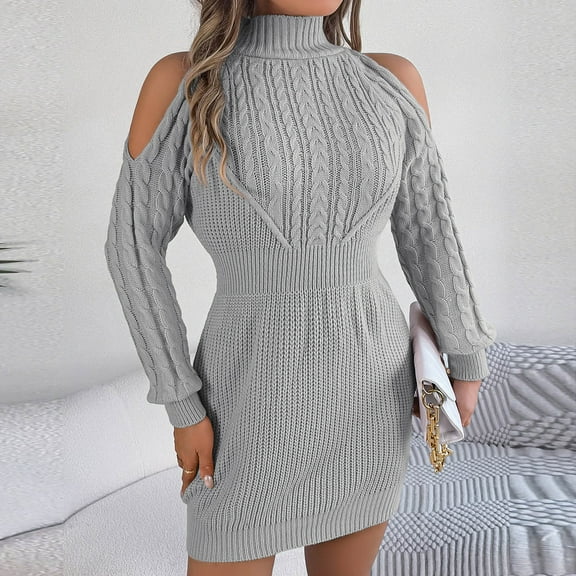 Posijego Women's Sweater Dresses Solid Color Round Neck Long Sleeve ...