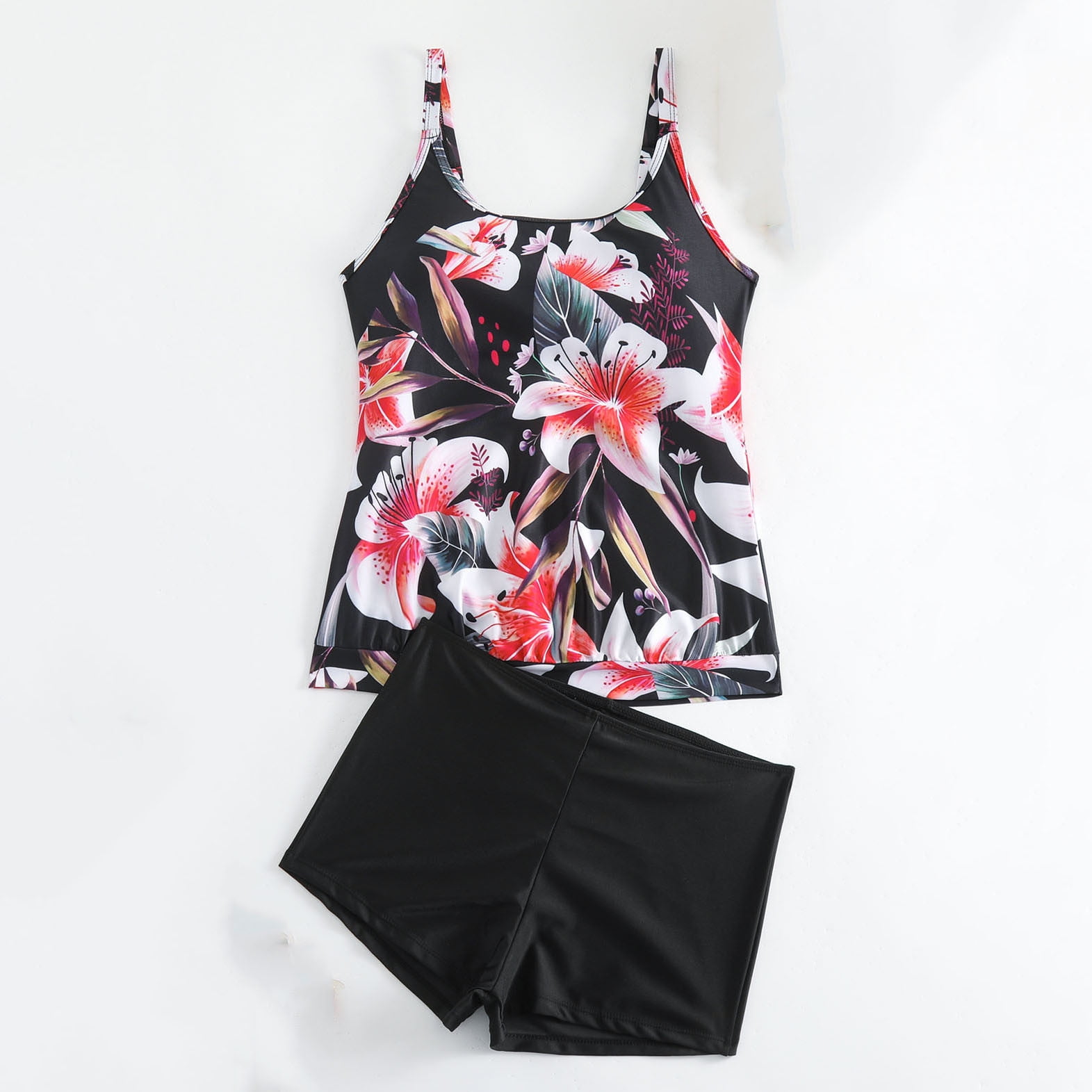 Wancir Two Piece Tankini Bathing Suits T-Back Blouson Swim Tops with ...