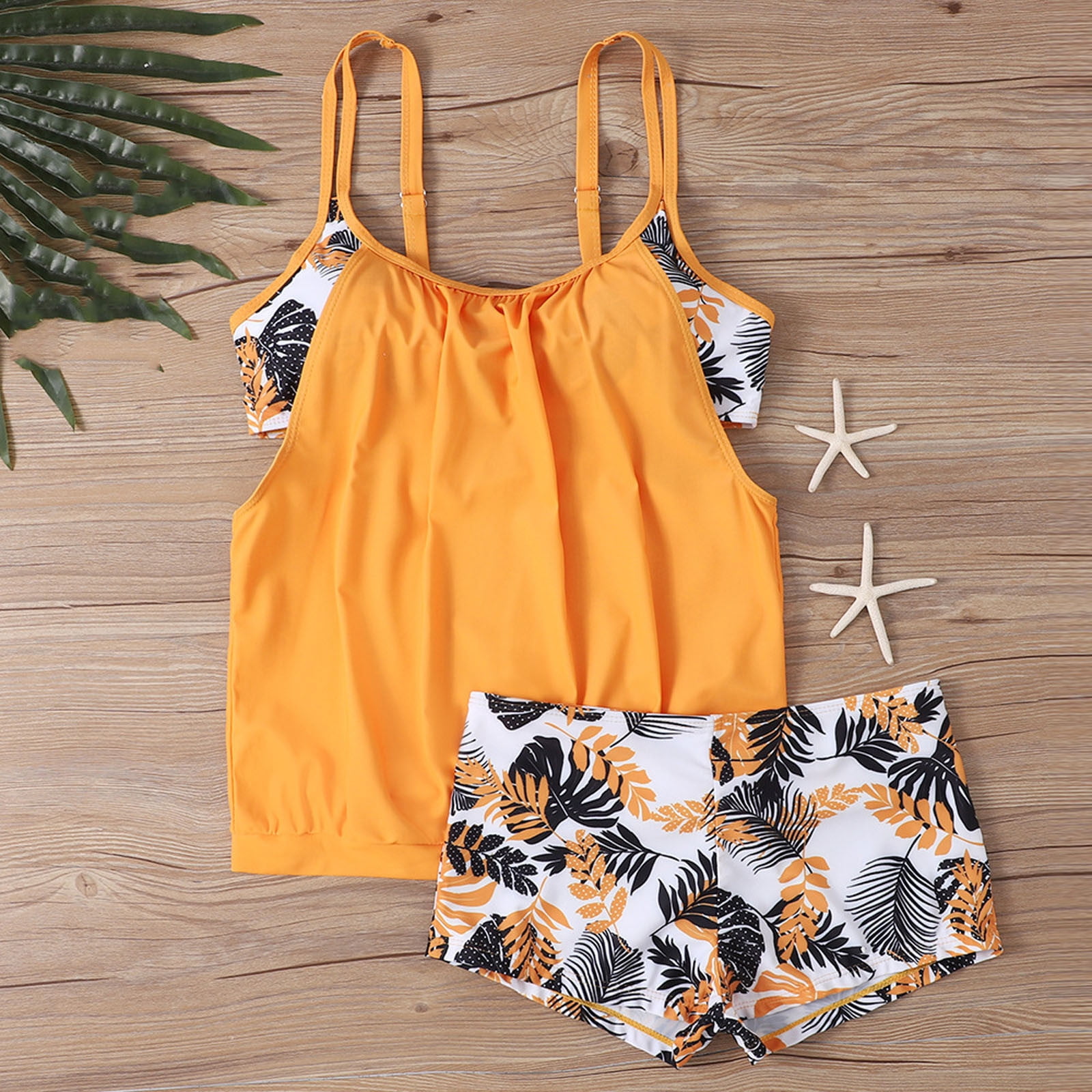 Wancir Two Piece Tankini Bathing Suits T-Back Blouson Swim Tops with ...