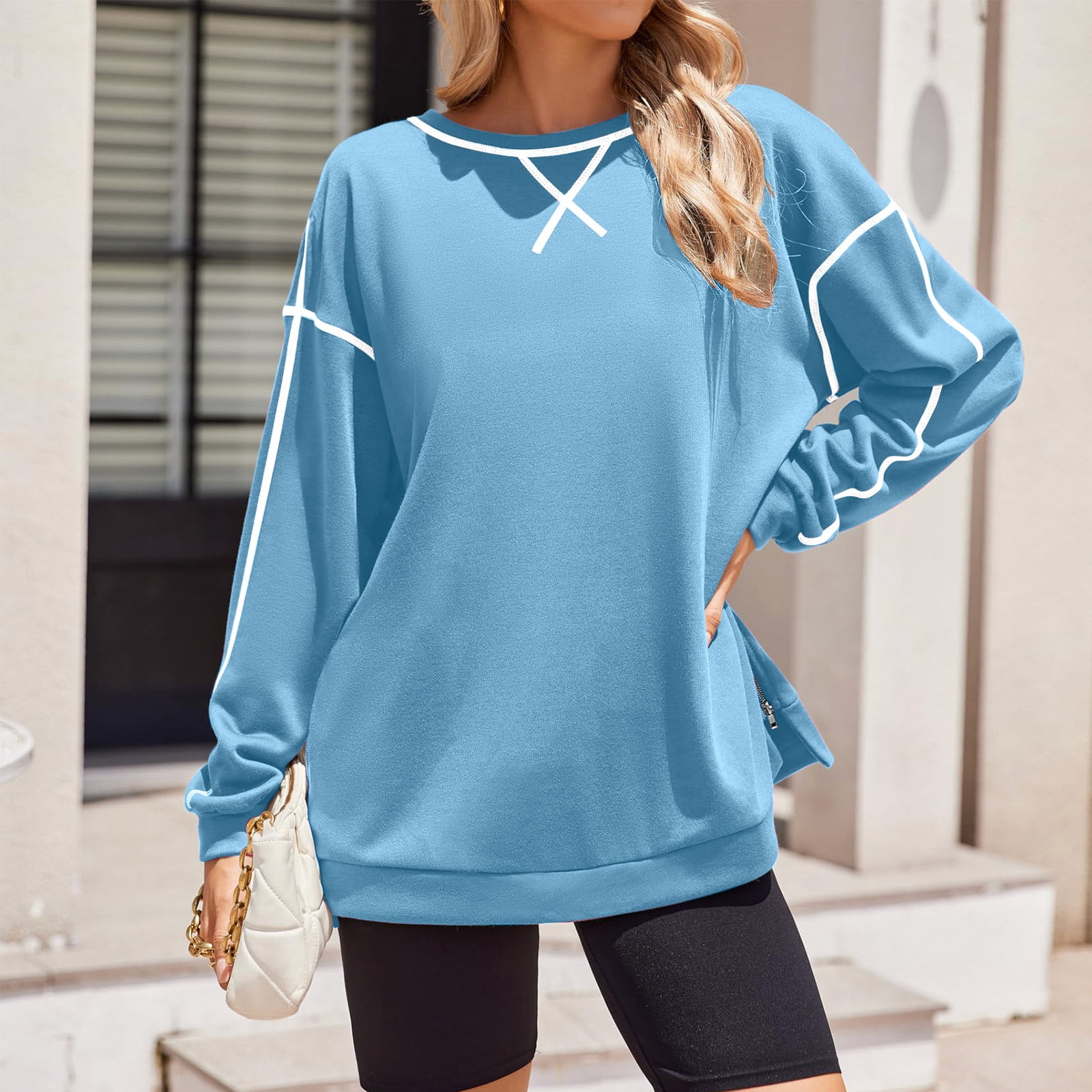 Wancir Women's Oversized Lightweight Sweatshirt with Side Slit Zipper ...
