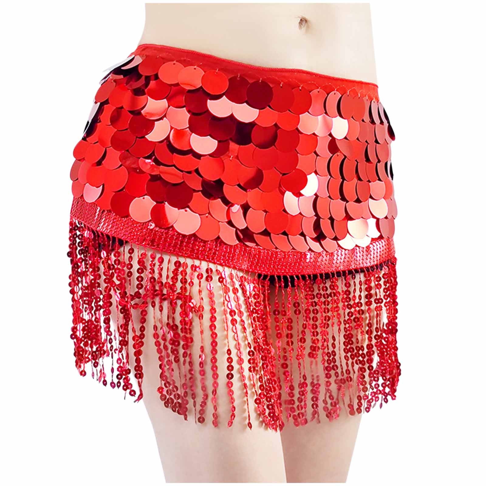 Wancir Women's Sequin Fringe Skirt Sparkle Tassel Skirts Belly Dance Hip Scarf for Girls ...