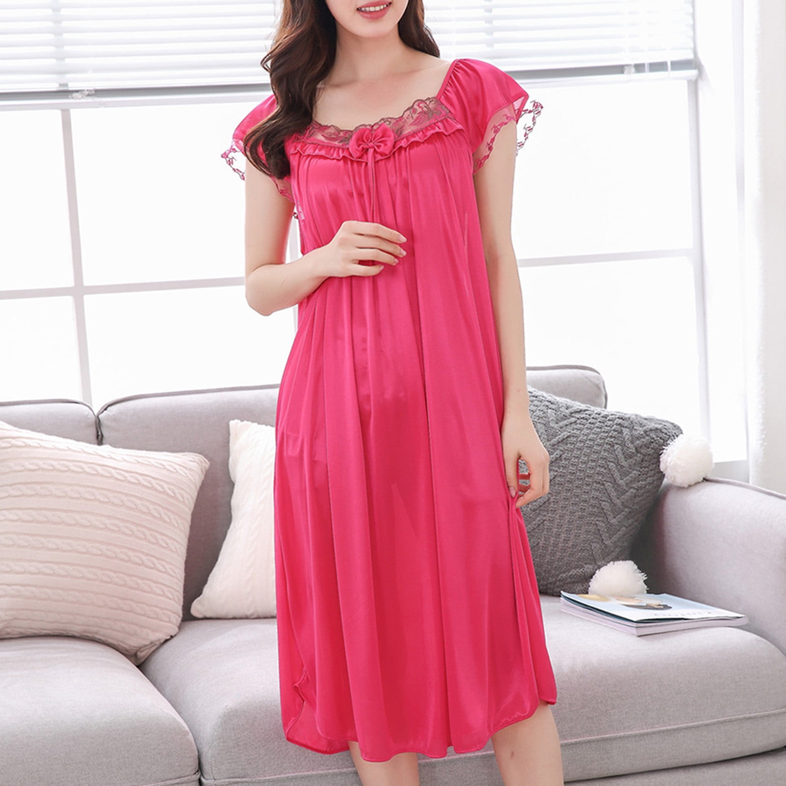 Wancir Women's Summer Lace Trim Nightdress Breathable & Cooling Icy ...