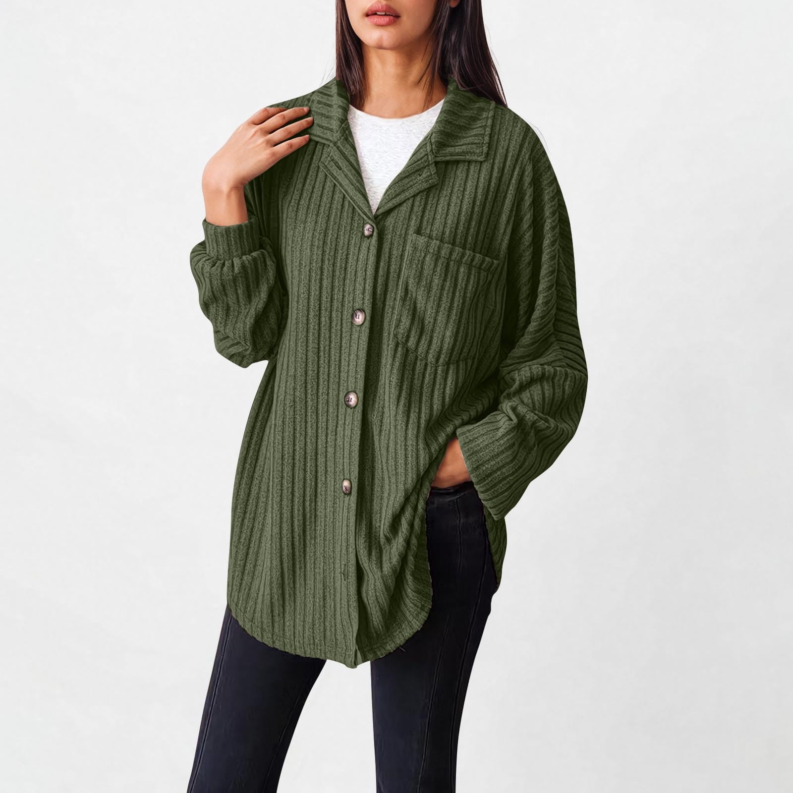 Wancir Womens Cable Knit Lightweight Shacket Button Down Shirts Long ...