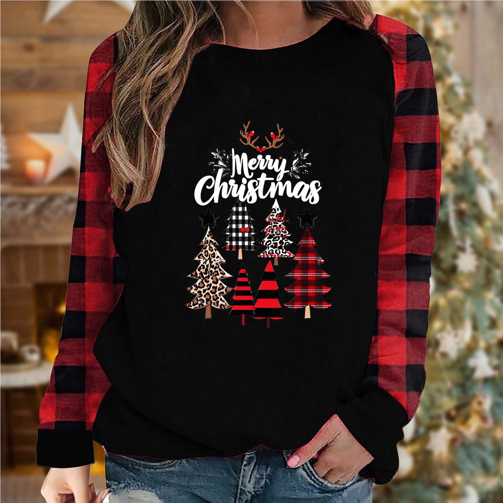 Wancir Womens Long Sleeve Buffalo Plaid Shirt Loose Fitting Patchwork ...