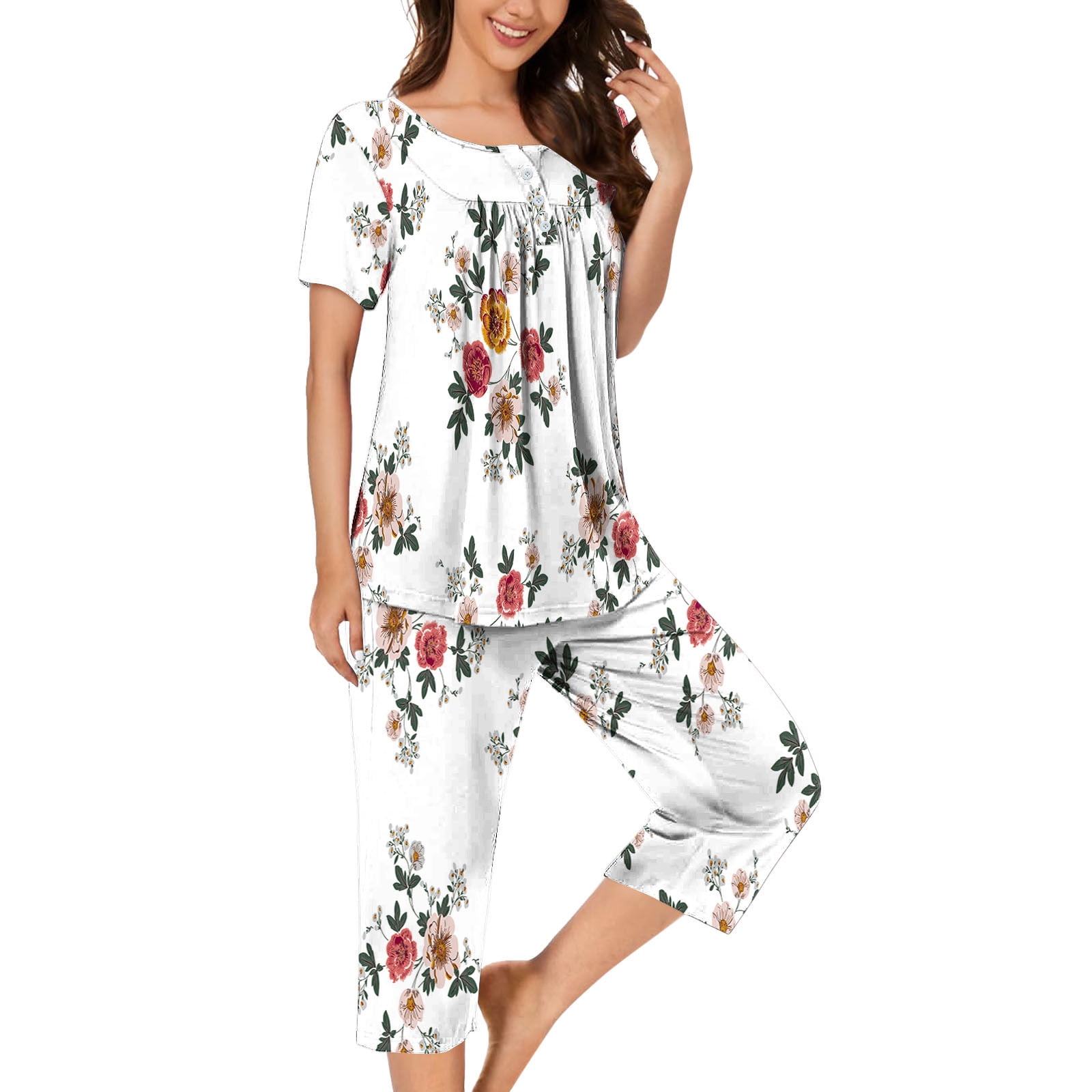 Wancir Womens Satin Pajamas Silk Capri Pjs 2 Piece Lounge Sets Short ...