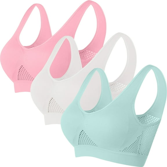 Everyday Bras for Women 3-Pack Wireless, Pink Light Support Sports Bra ...