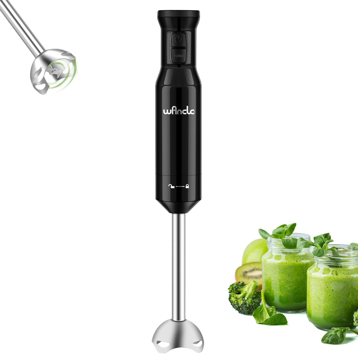Wancle Handheld Blender, 500W Turbo Immersion Blender, 304 Stainless ...
