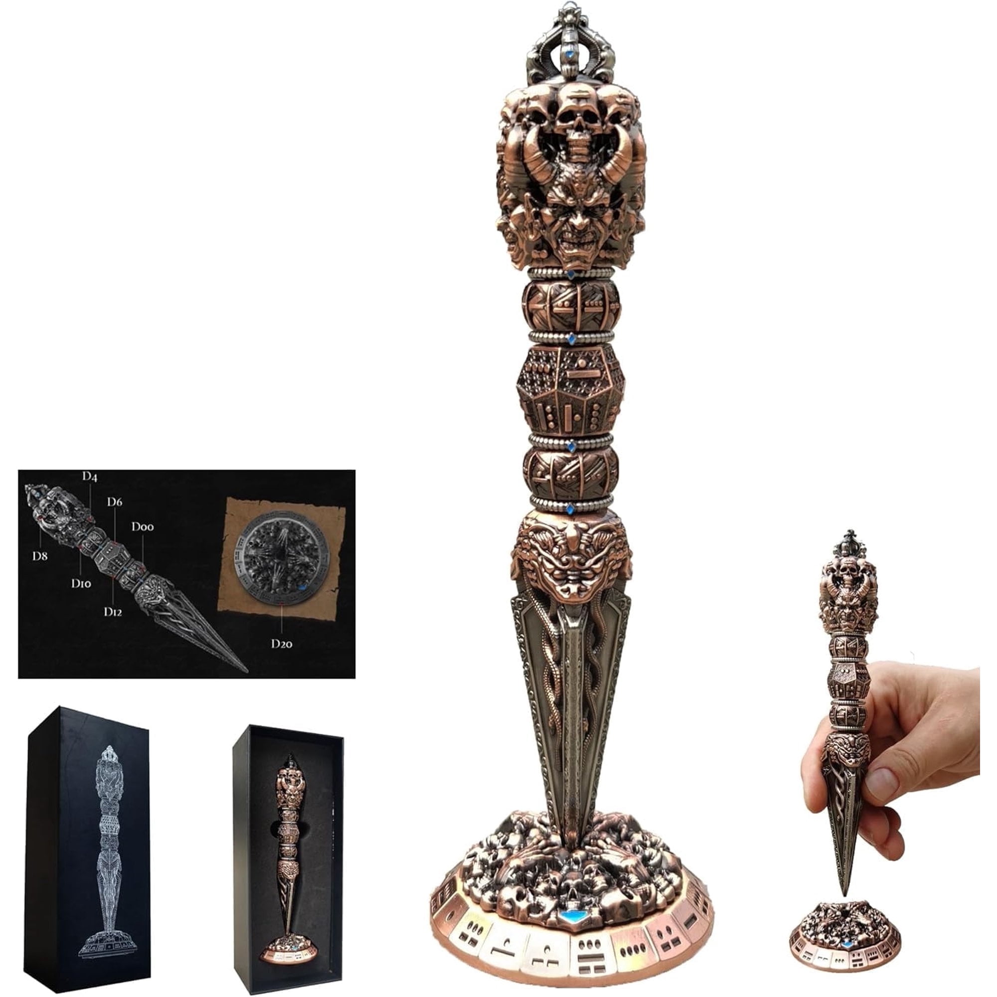 D&D Wand Dice Spinner Set Metal 7-Piece Polyhedral RPG Dice with ...