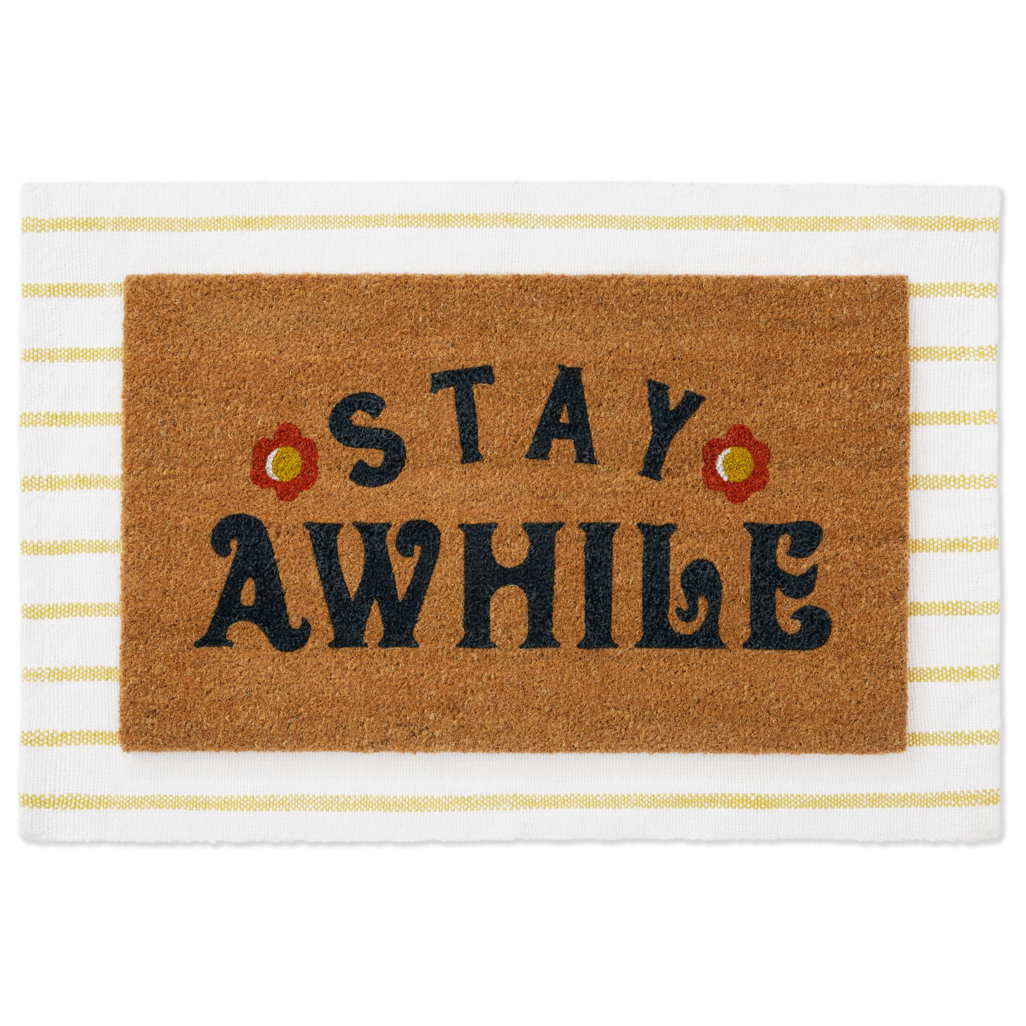 Wanda June Home Stay Awhile 2 Piece Coir Doormat Set, Yellow/Multicolor ...