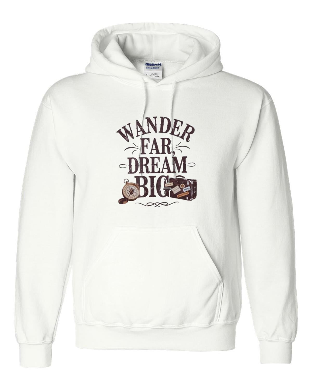 Wander Far Dream Big Vintage Adventure Travel Quote Graphic Hoodie ...