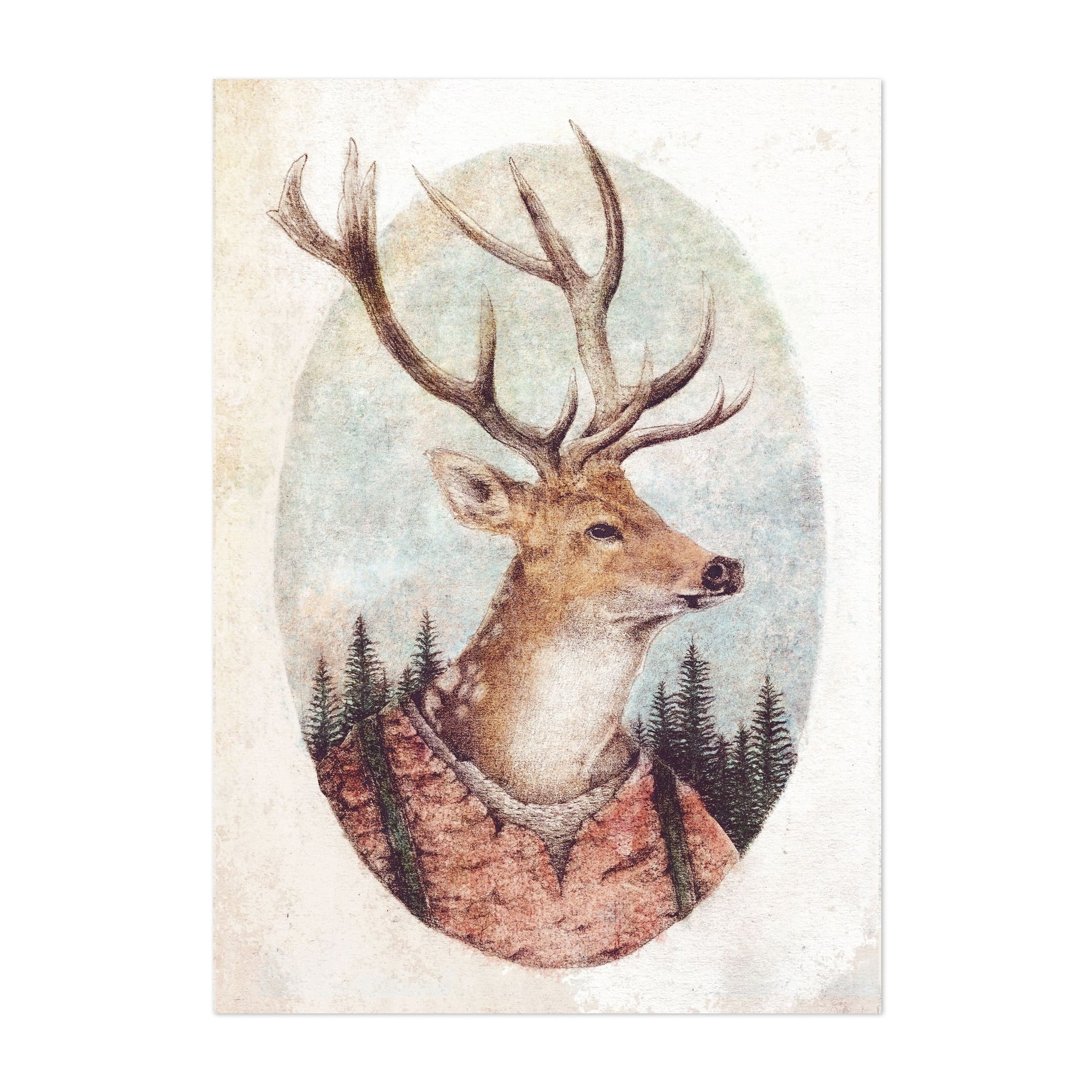 Wanderer - Drawing Nature Forest Rustic Vintage Surrealism Unframed ...