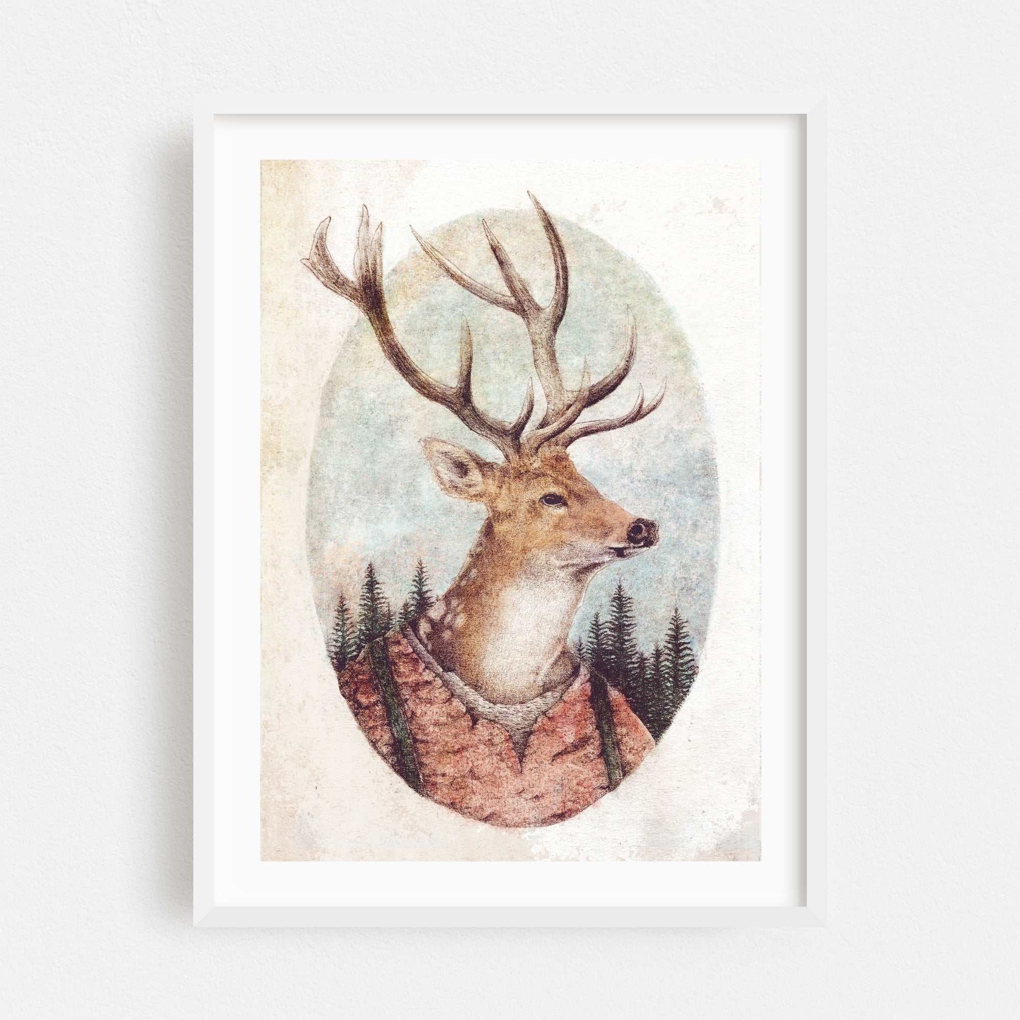 Wanderer - Drawing Nature Forest Rustic Vintage Surrealism White Framed ...