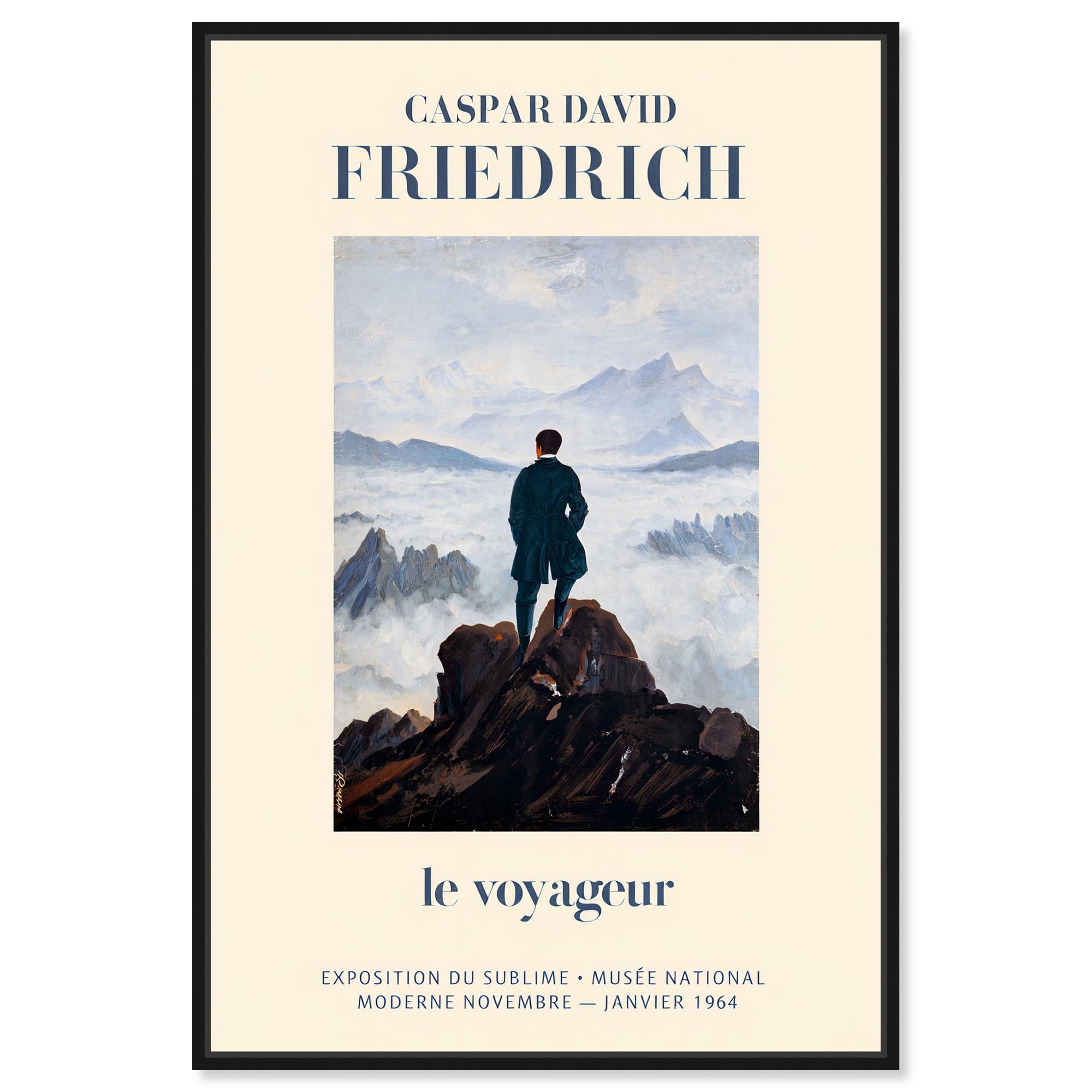 Wanderer in a Sea of Mist Canvas Famous Art Prints by Art Remedy, Black ...