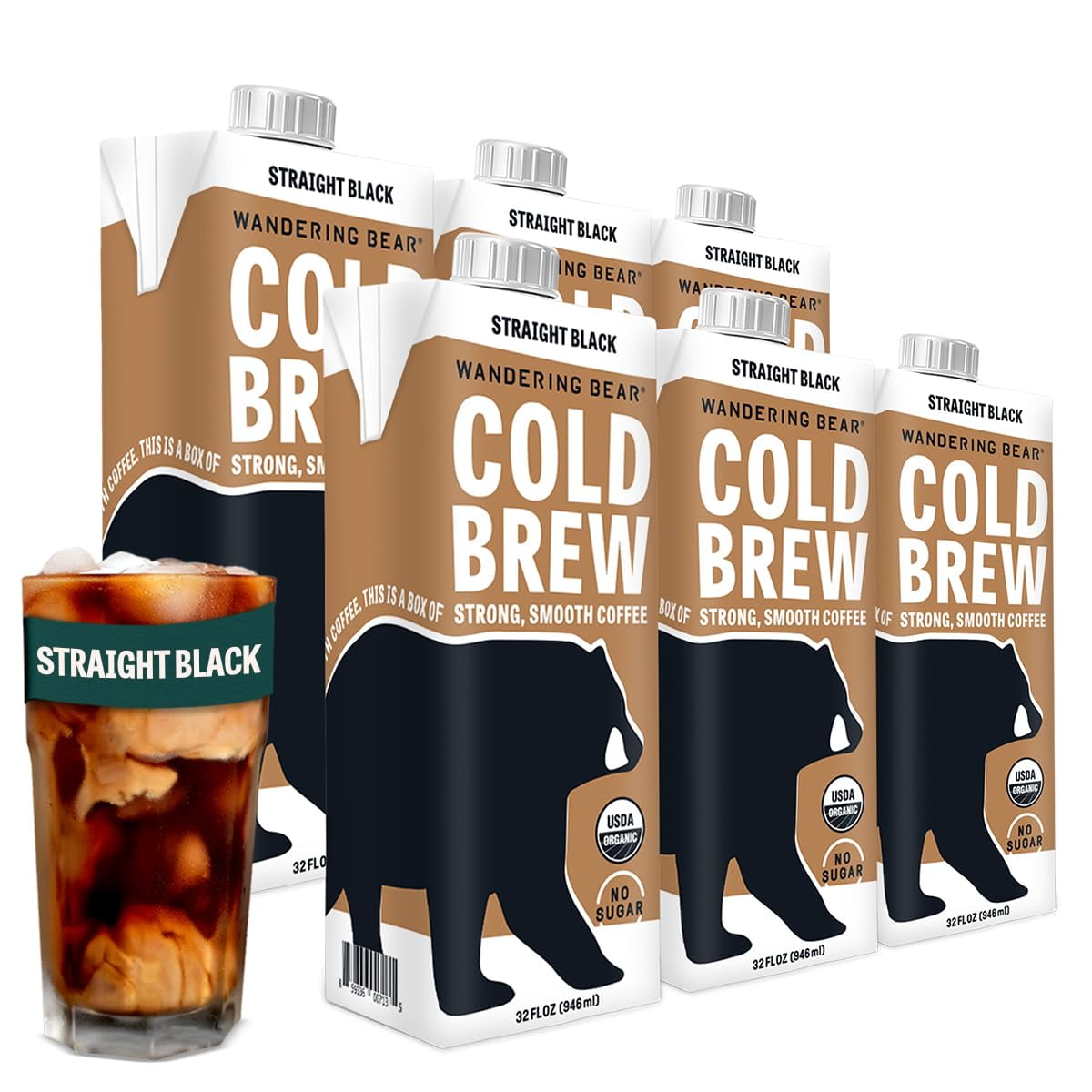 Wandering Bear Straight Black Organic Cold Brew Coffee, Iced Coffee, 32 ...