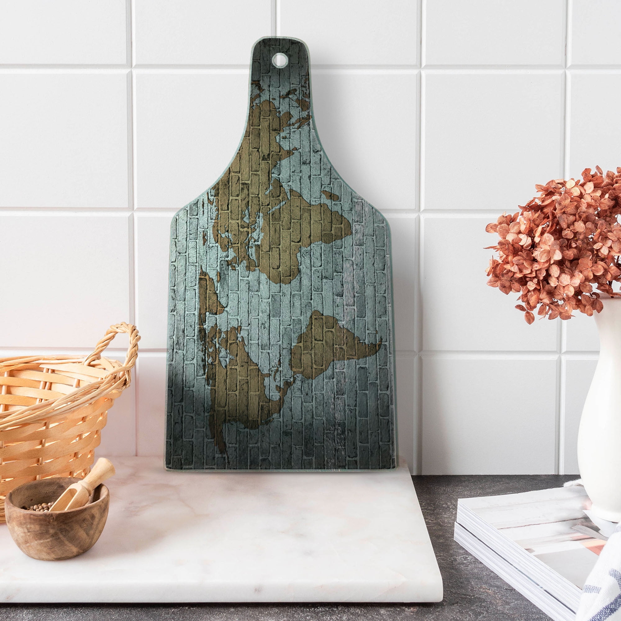 Wanderlust Cutting Board, World Map on Old Brick Wall Countries ...
