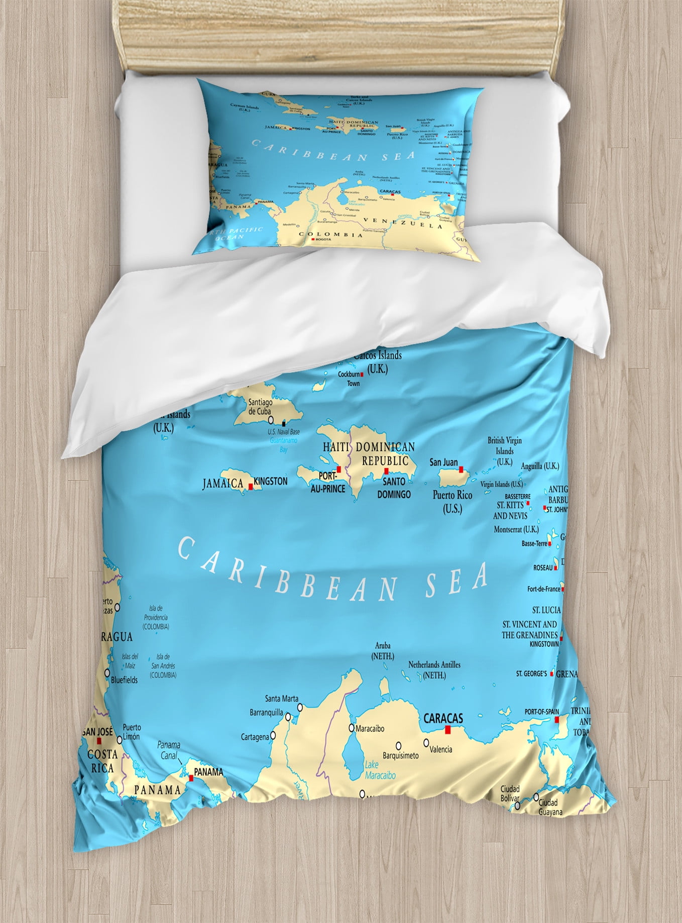Wanderlust Duvet Cover Set, Caribbean Political Map Capitals National ...
