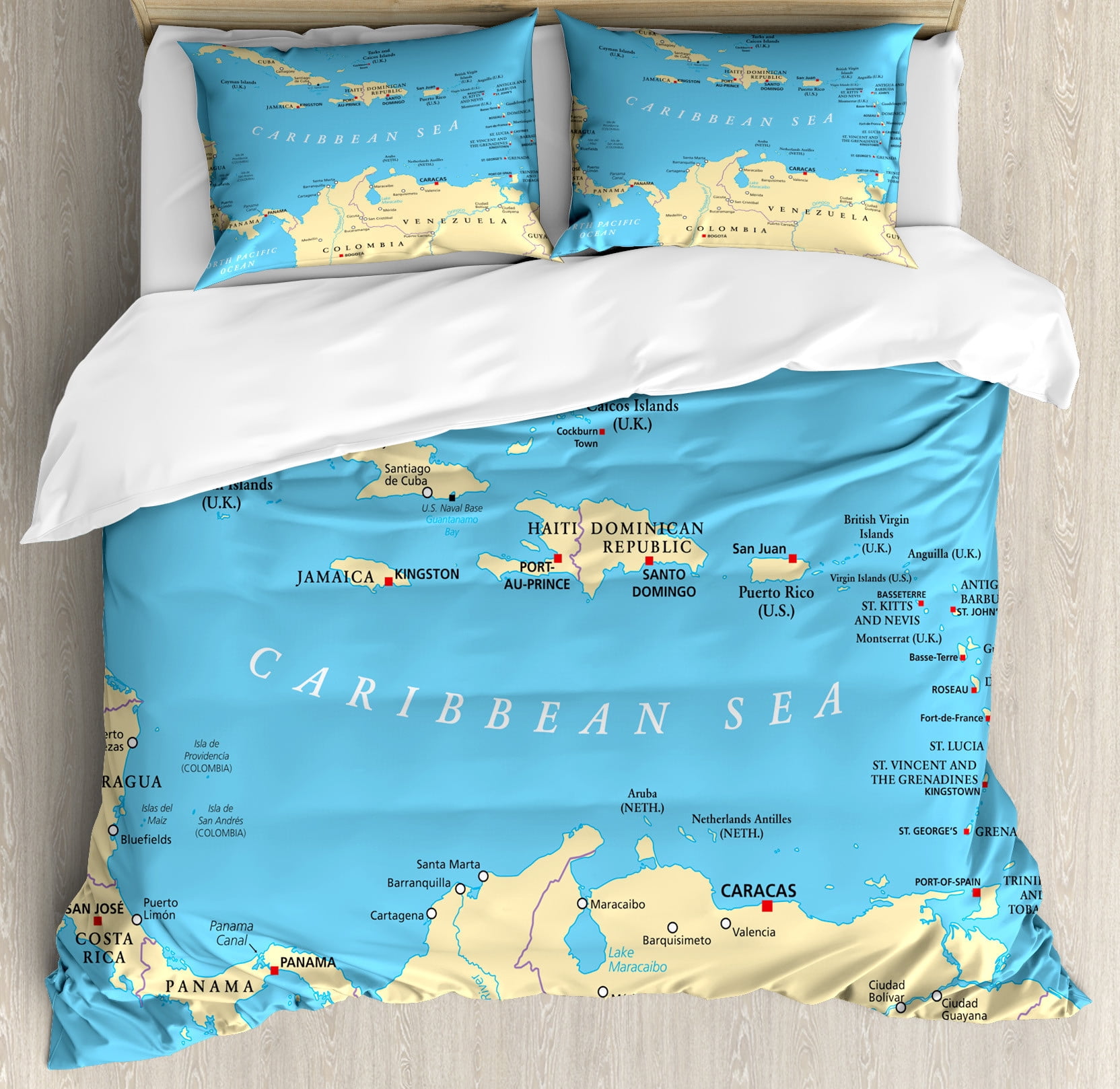 Wanderlust Duvet Cover Set, Caribbean Political Map Capitals National ...