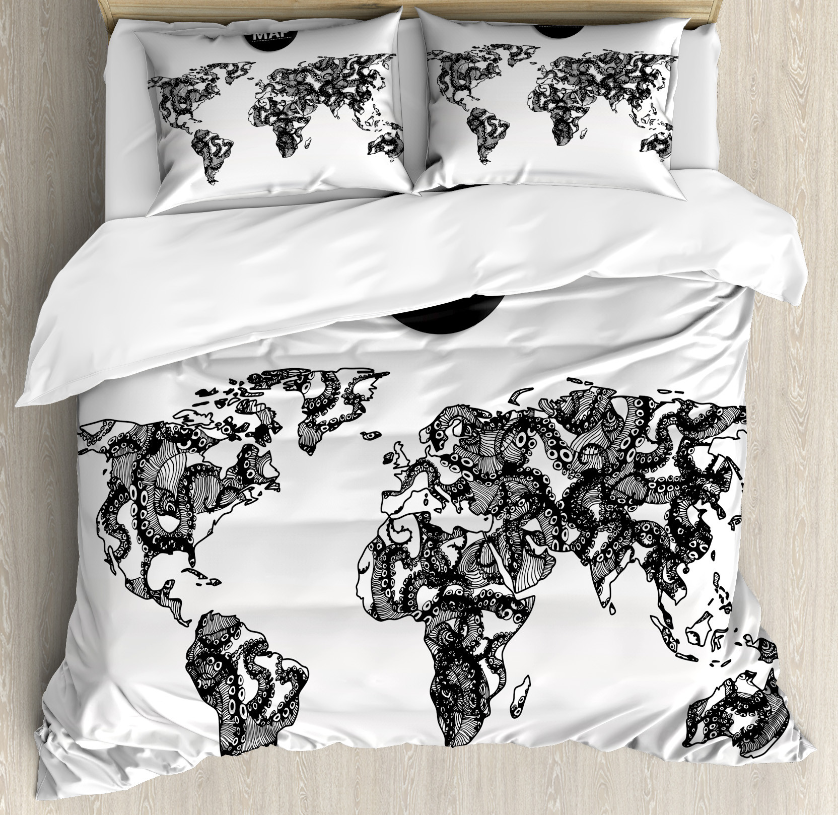 Wanderlust Duvet Cover Set, Modern Elements of Infographics Octopus ...