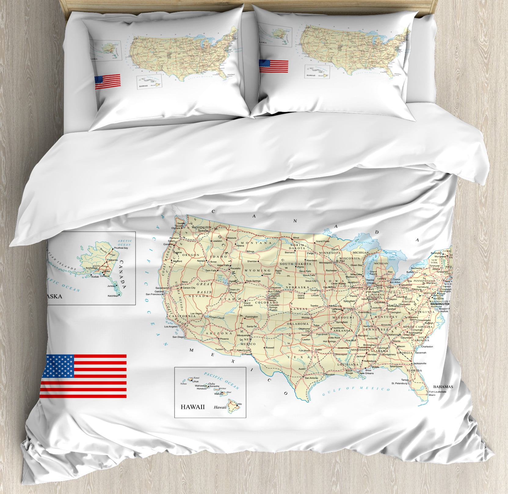 Wanderlust Duvet Cover Set, USA Detailed Map Topographic Contours ...